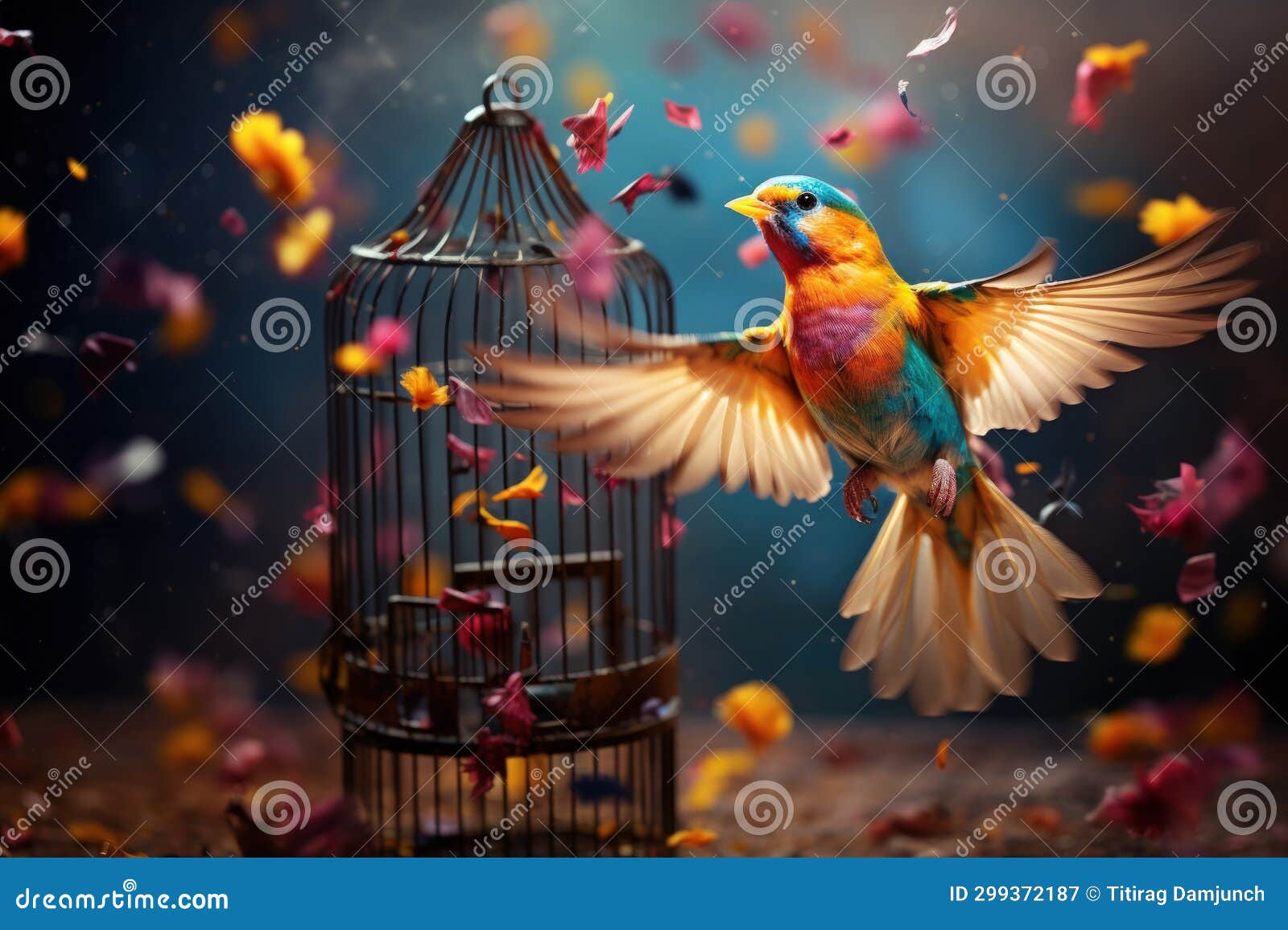 Birds Flying Out of Cage Background. Freedom Concept Stock Illustration ...