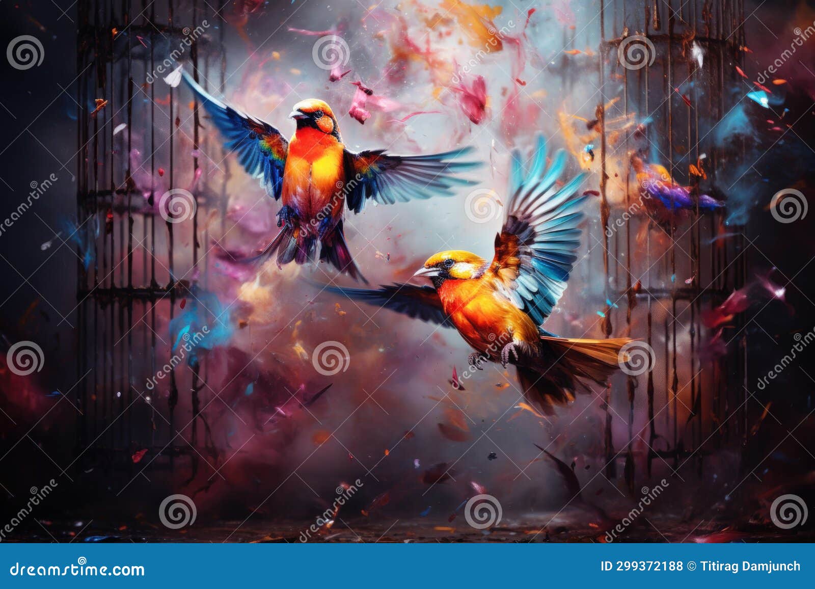 Birds Flying Out of Cage Background. Freedom Concept Stock Illustration ...