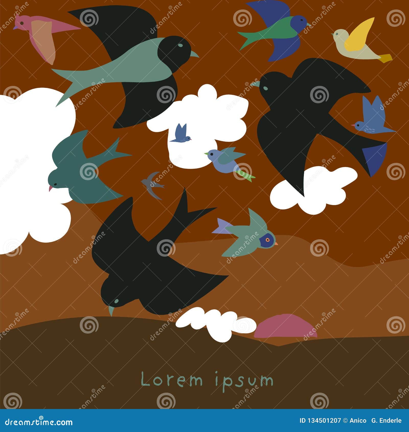 Birds Soaring among the Clouds. Stock Vector - Illustration of vector, glide: 134501207