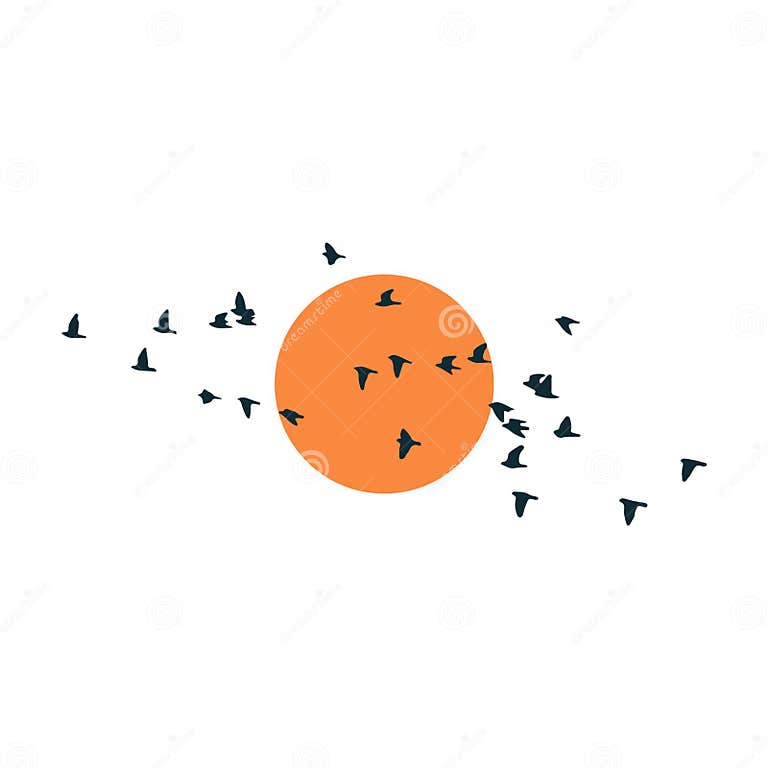 Birds flying over the sun stock vector. Illustration of monochrome ...