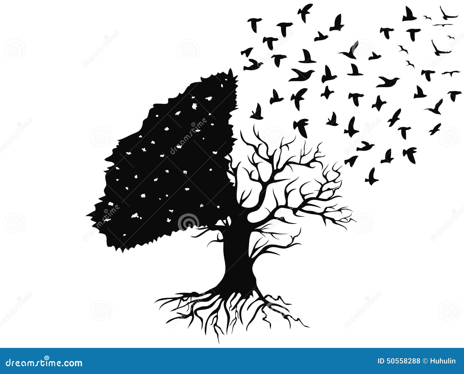 Birds Flying From The Tree Vector Illustration | CartoonDealer.com ...