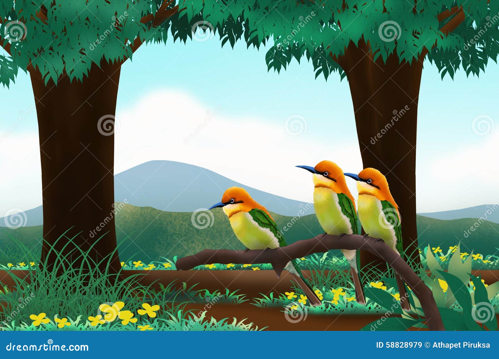 Birds in the forest stock illustration. Illustration of outdoor - 58828979