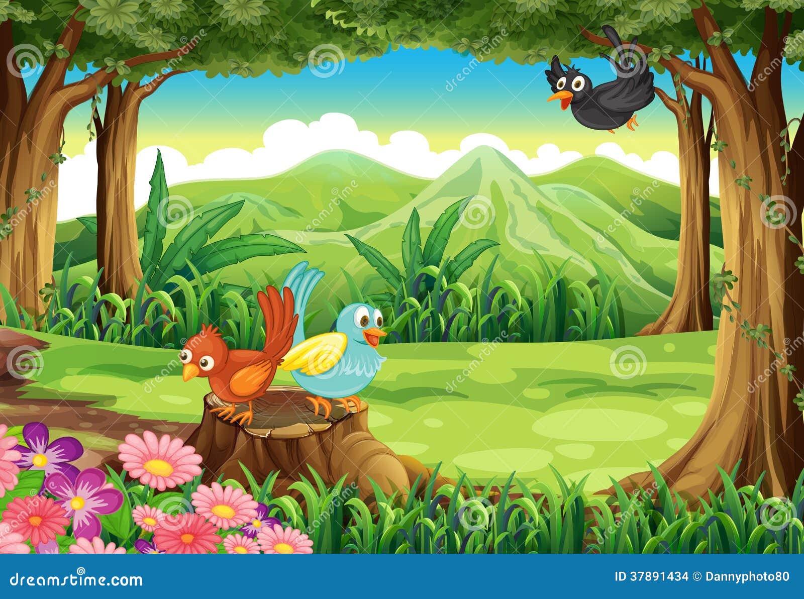 Birds at the forest stock vector. Illustration of forest - 37891434