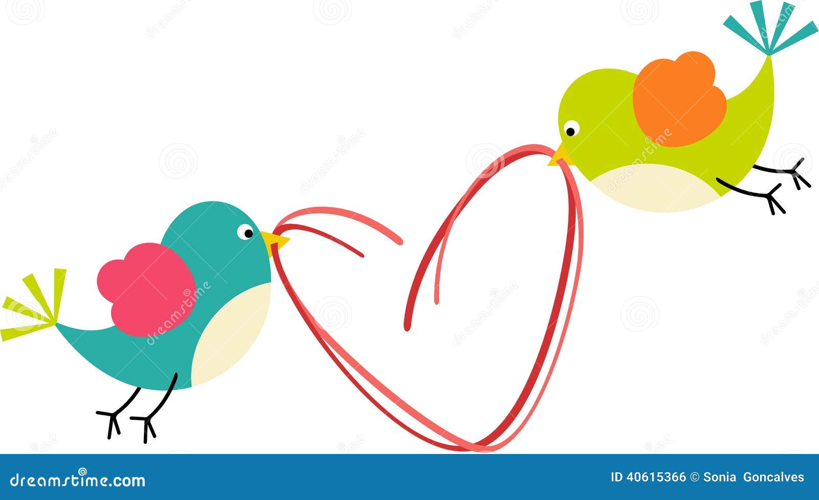 Birds with Heart Shaped Wire Stock Vector - Illustration of family ...