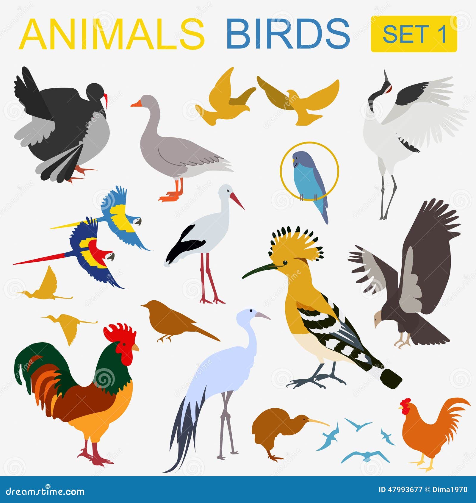 Birds Icon Set. Vector Flat Style Stock Vector - Illustration of dove ...