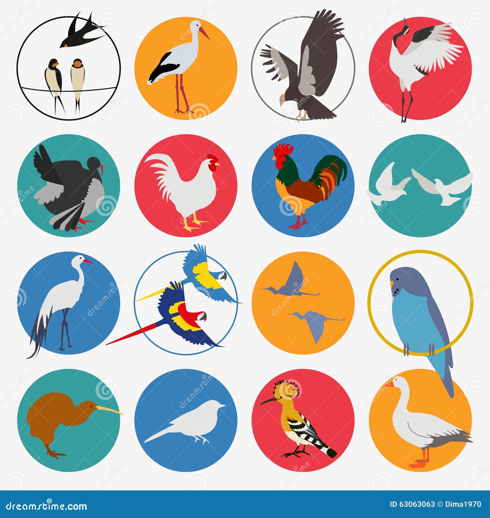 Birds Icon Set. Vector Flat Style Stock Vector - Illustration of flying ...