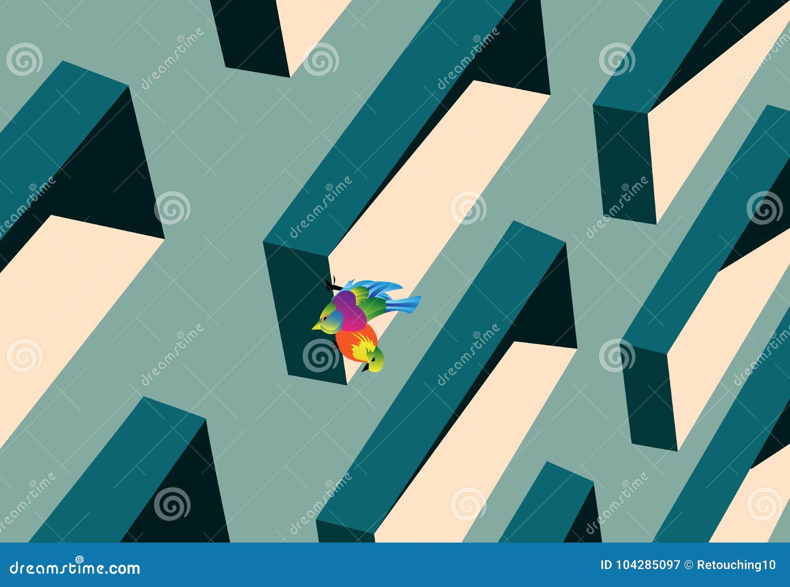 Birds Looking Down from a Geometric Building Stock Vector ...