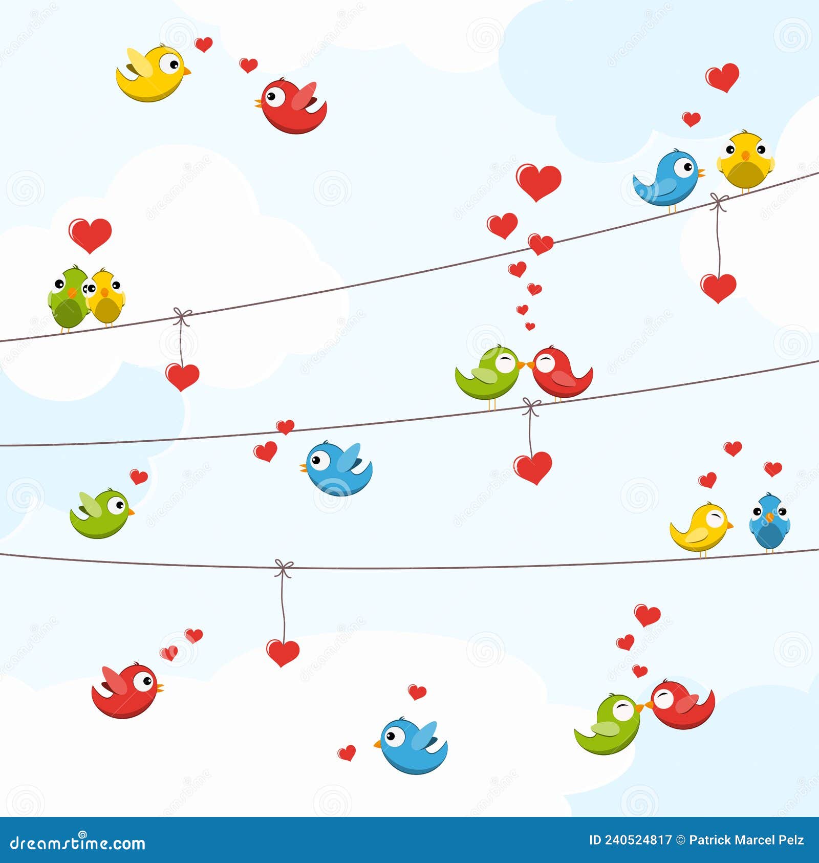 Birds in love on strings stock vector. Illustration of string - 240524817