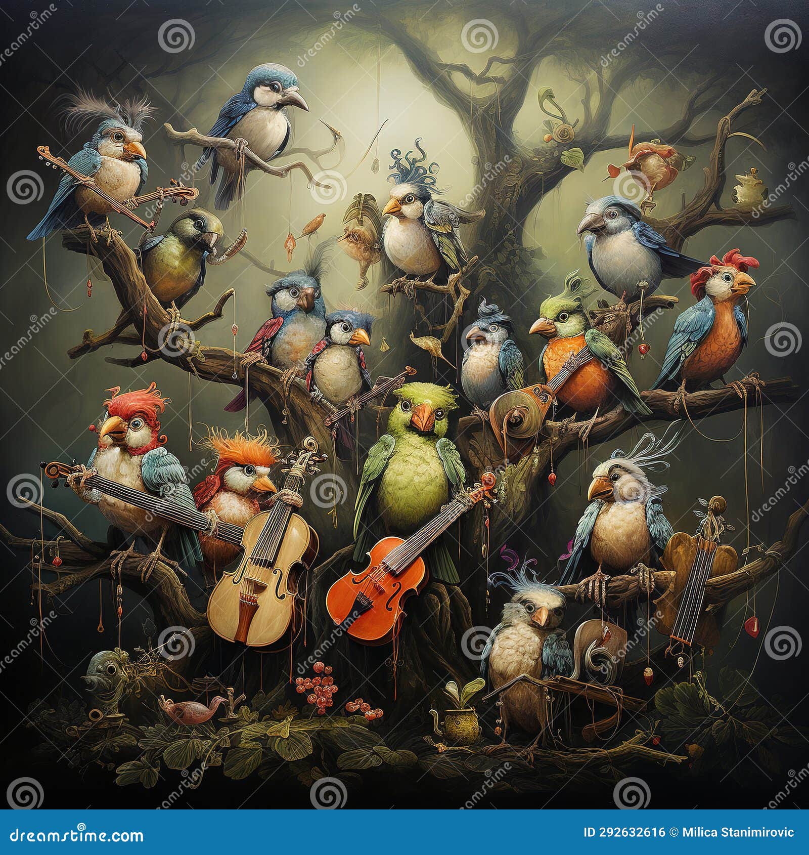 Birds with Musical Instruments Stock Photo - Image of birds, harmony ...