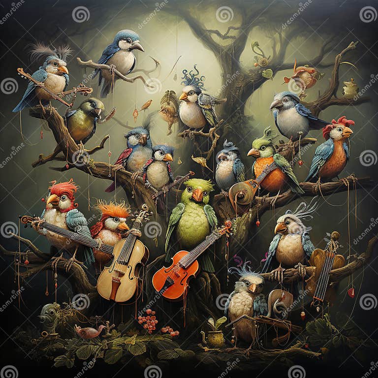 Birds with Musical Instruments Stock Photo - Image of birds, harmony ...