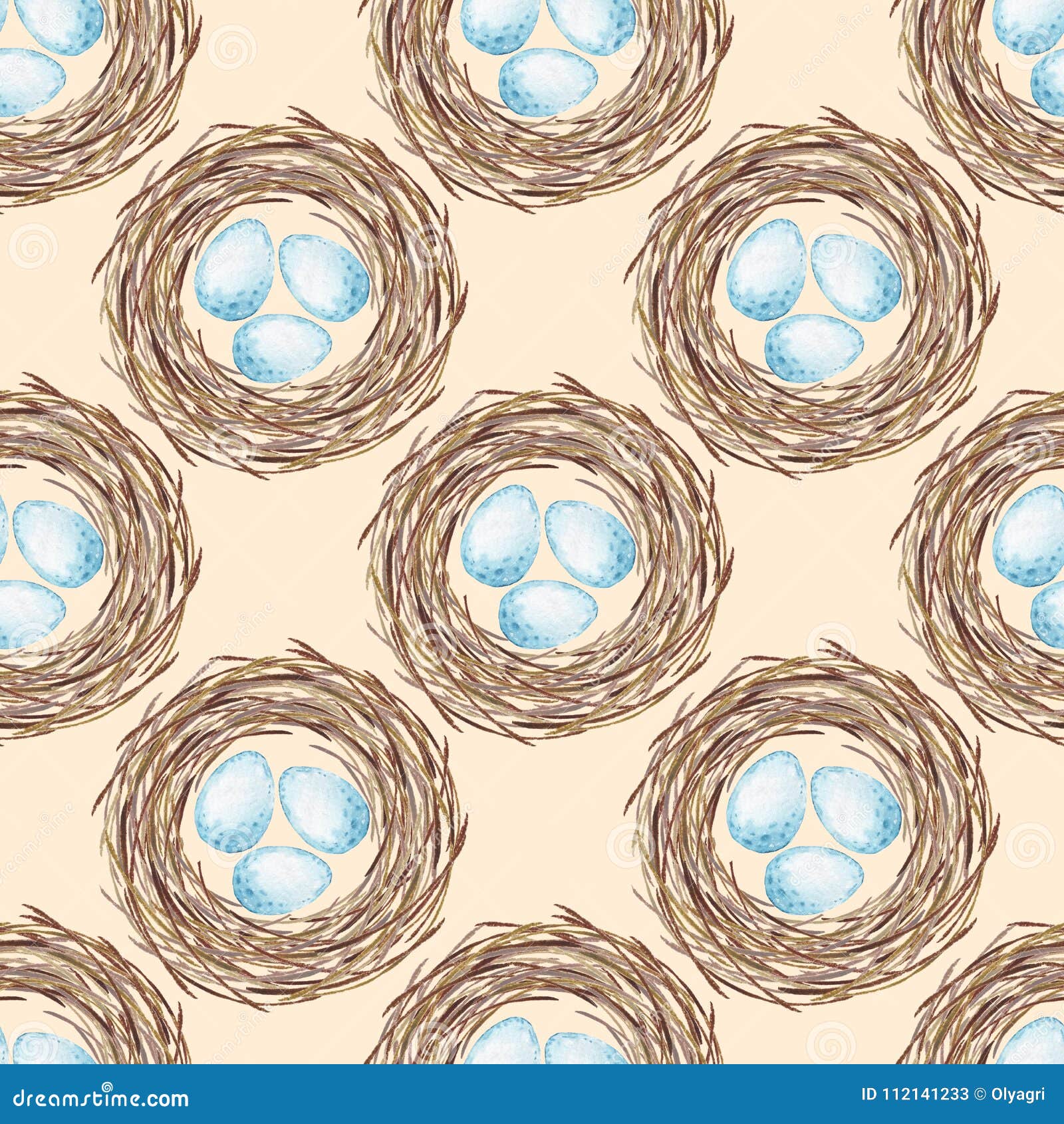 Birds Nest with Eggs. Seamless Pattern Stock Illustration ...