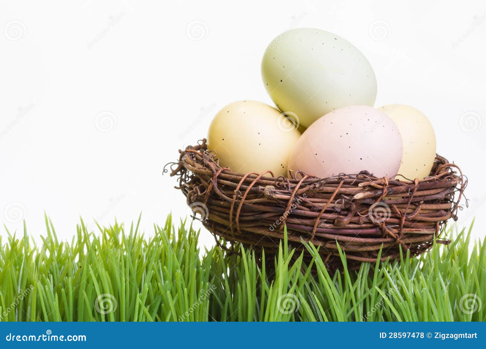 Birds Nest on Grass Isolated on White Stock Photo - Image of nature ...