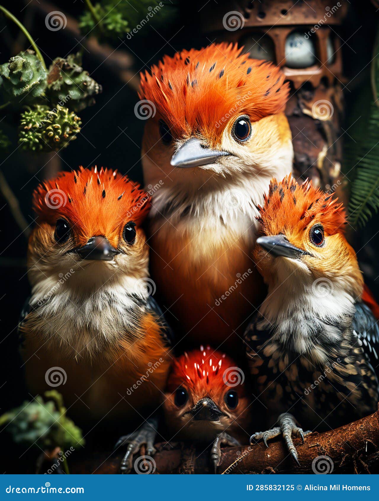 Birds in the Nest in Tree Hole. AI Generated Stock Illustration ...