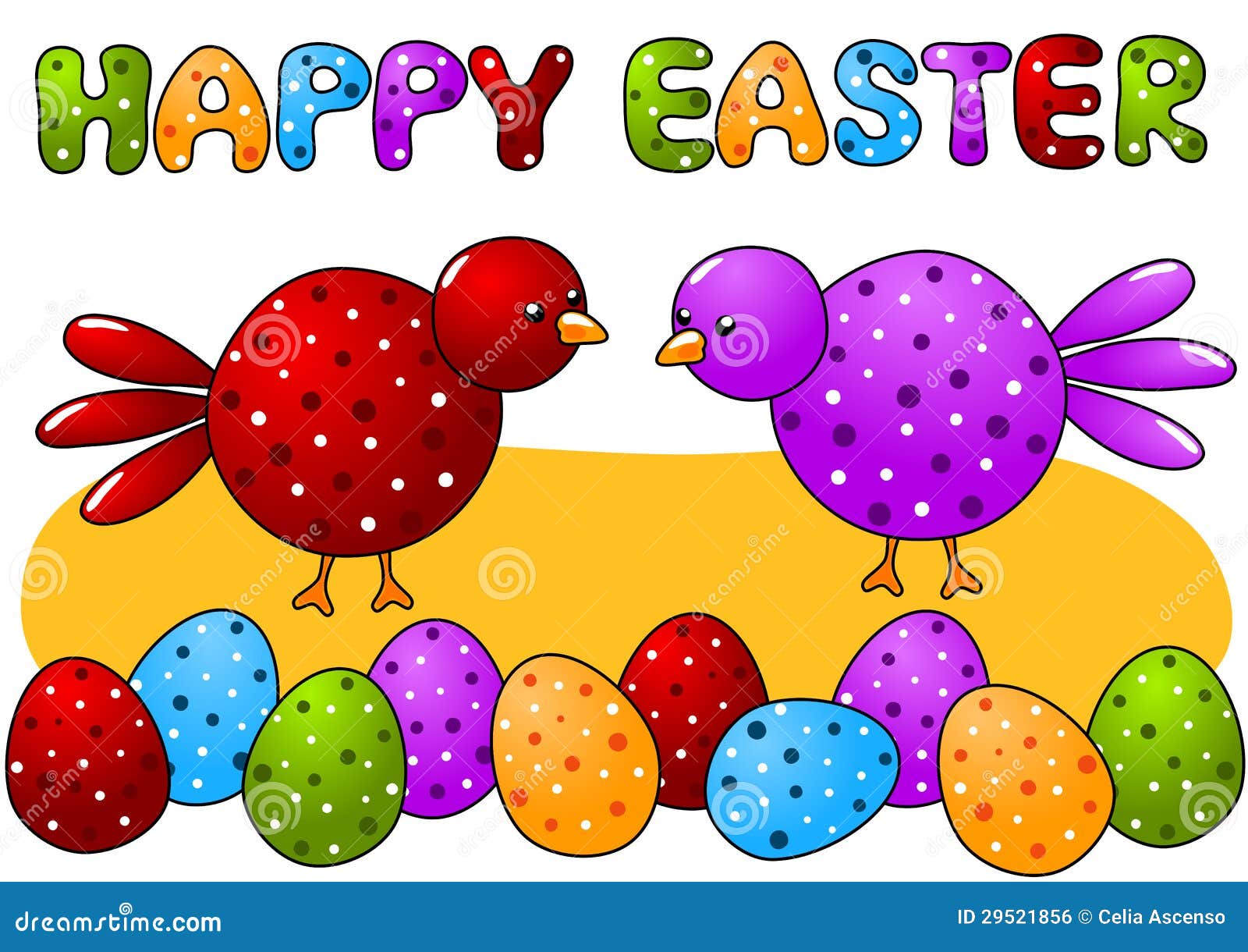 Birds and Polka Dot Eggs Happy Easter Card Stock Illustration ...