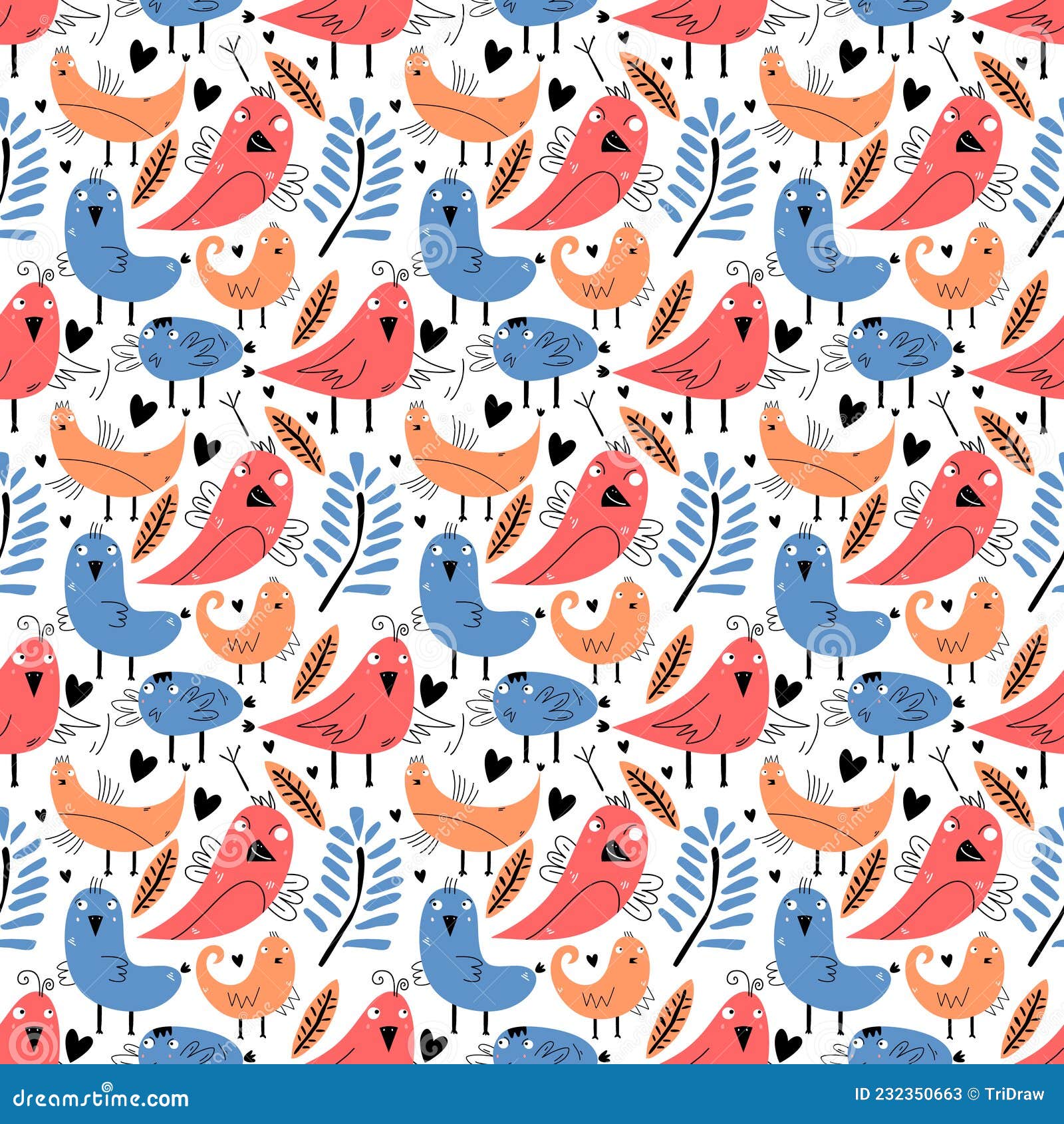 Birds Seamless Pattern Design Stock Vector - Illustration of vintage ...
