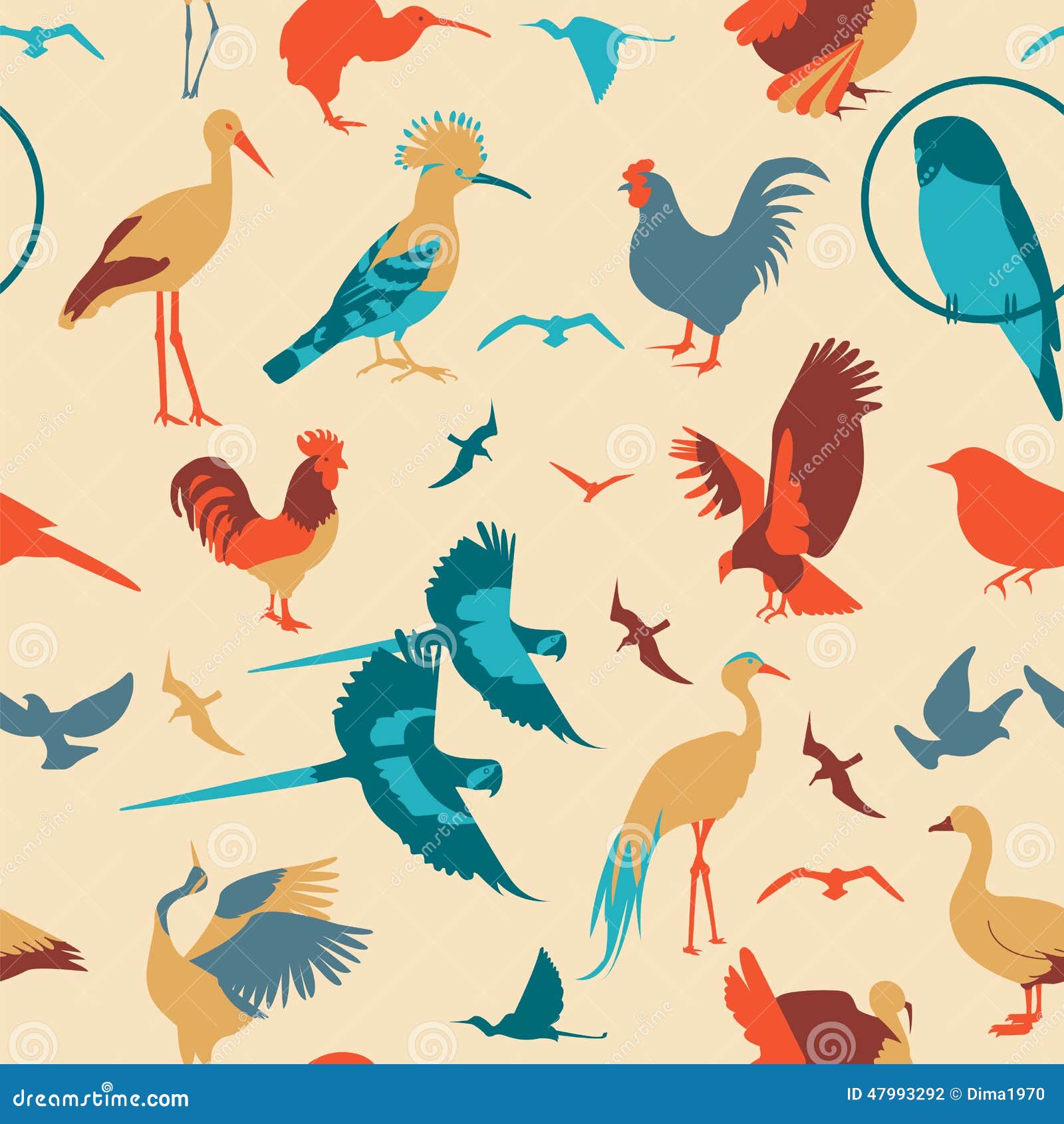 Birds Seamless Pattern. Vector Flat Style Stock Vector - Illustration ...