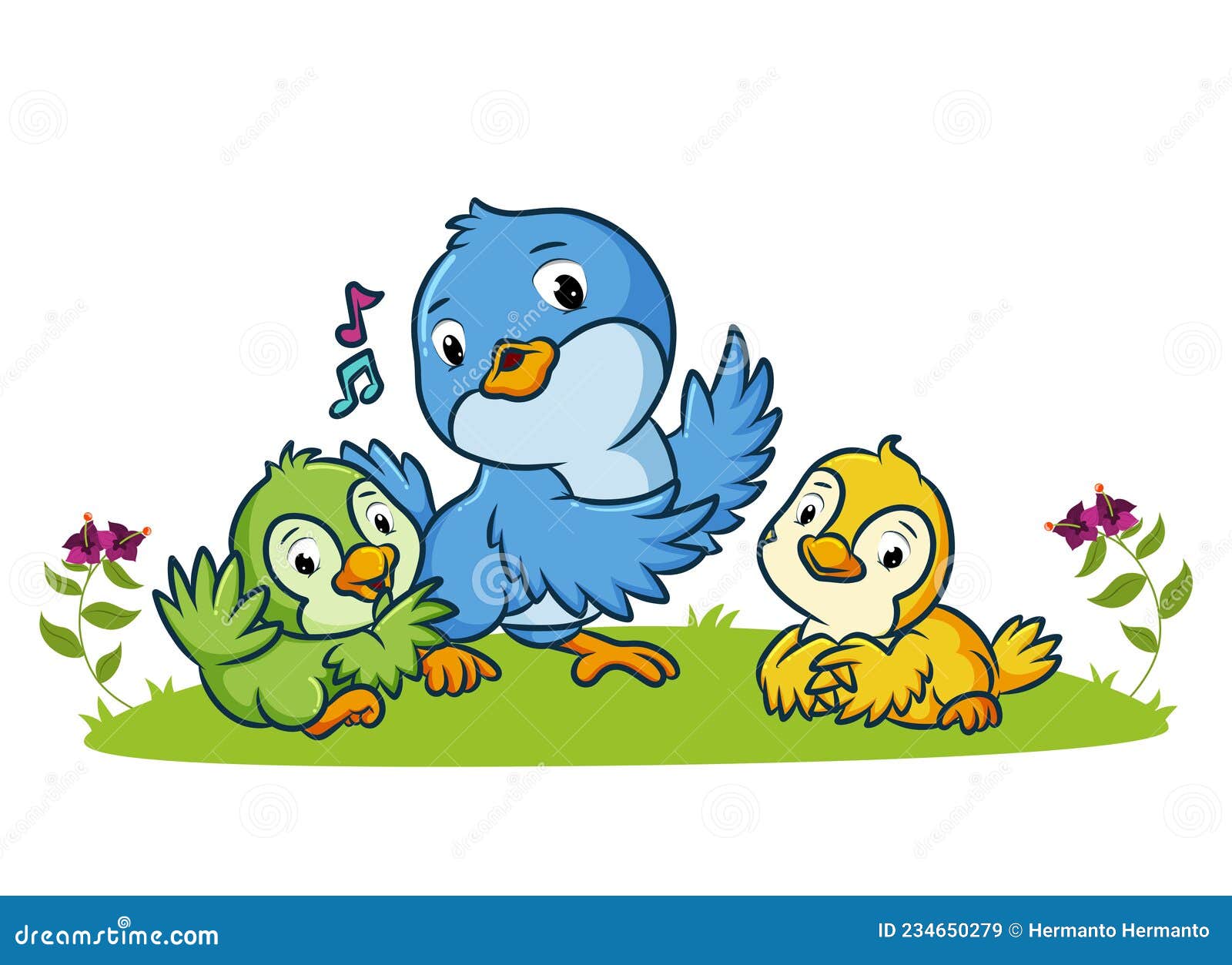 The Birds are Singing and Dancing Together in the Park Stock Vector ...