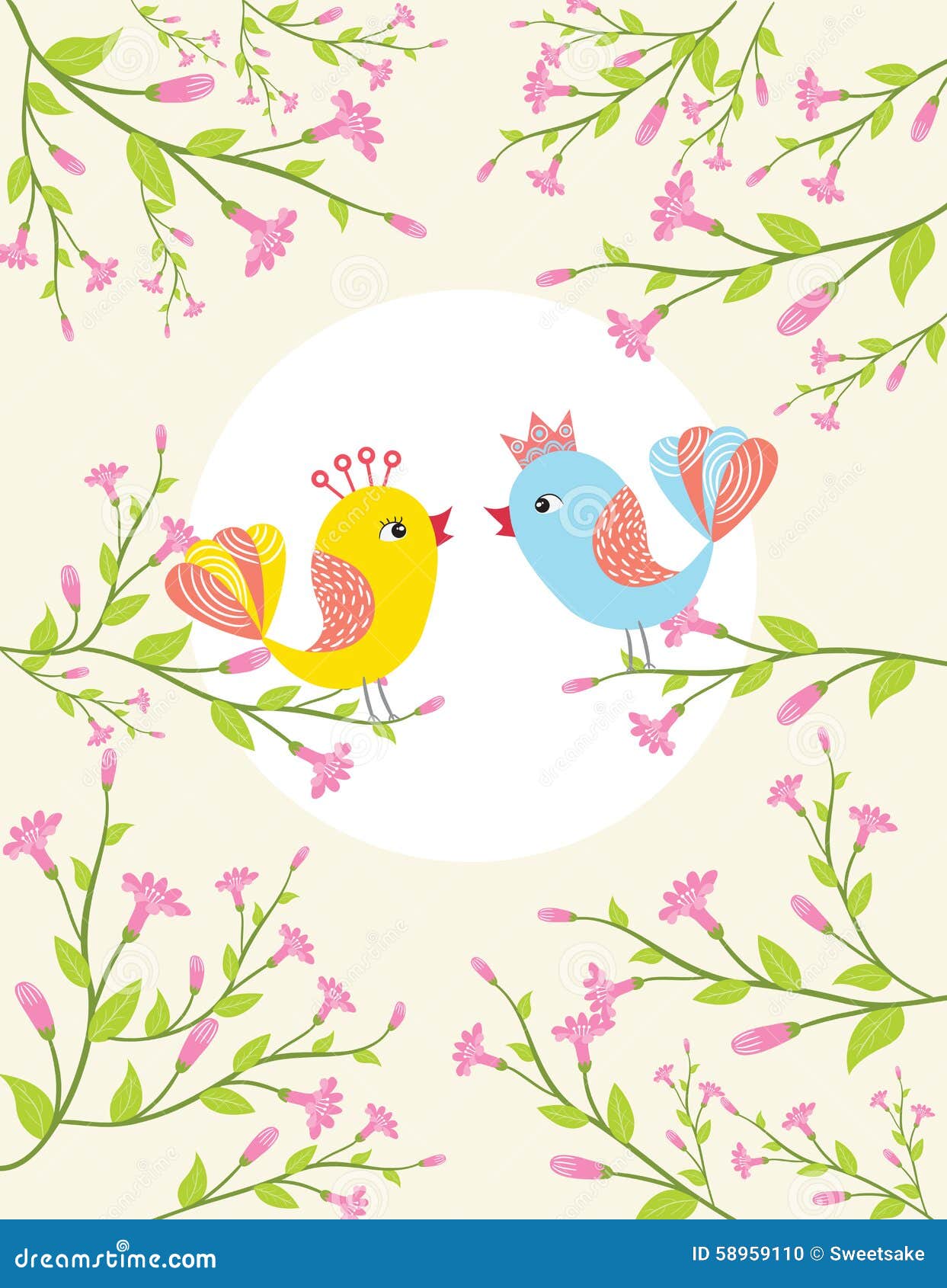 Birds Singing in Spring Time Stock Vector - Illustration of bird, pink ...