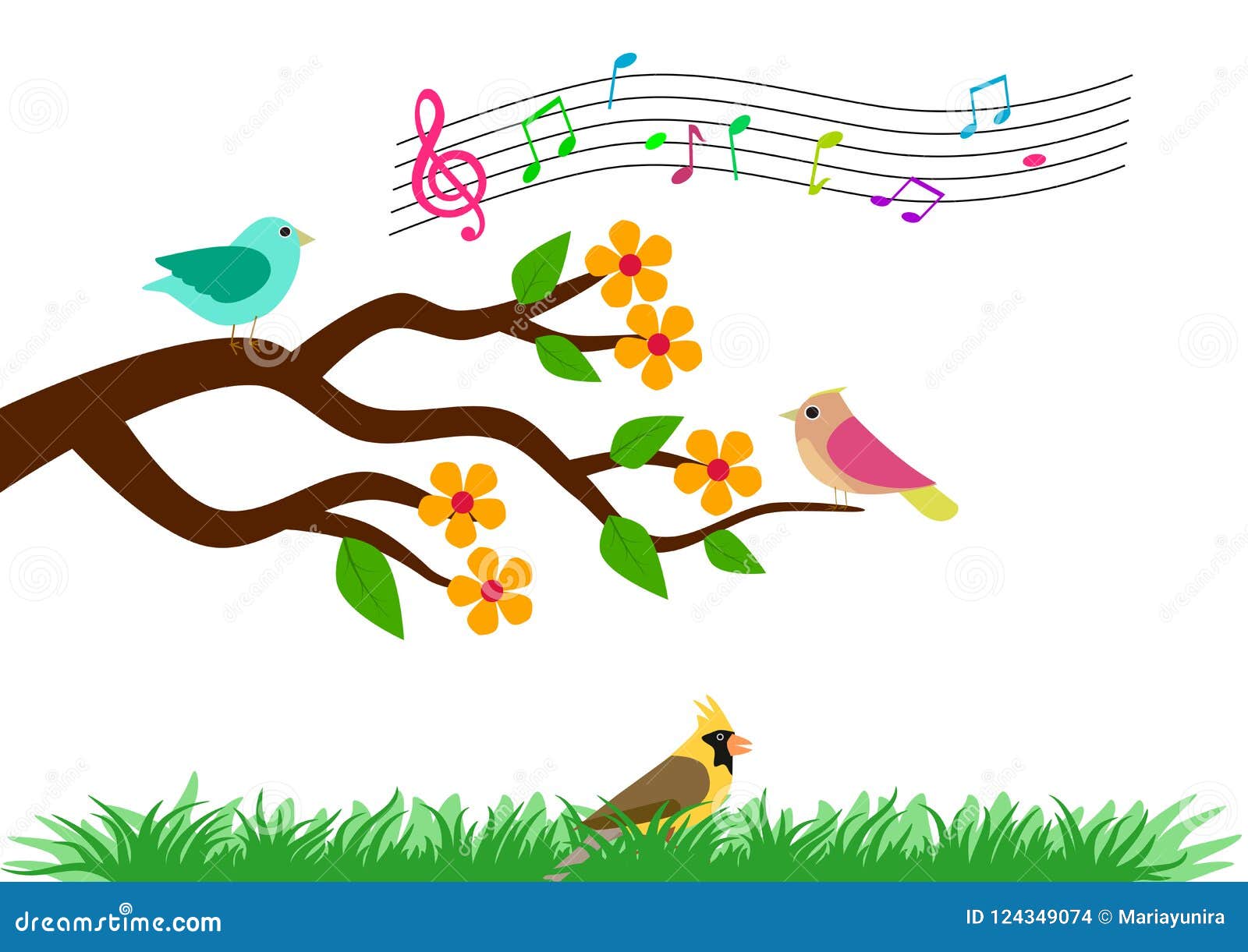 Group of Bird Singing on Tree Image Vector Stock Vector - Illustration ...