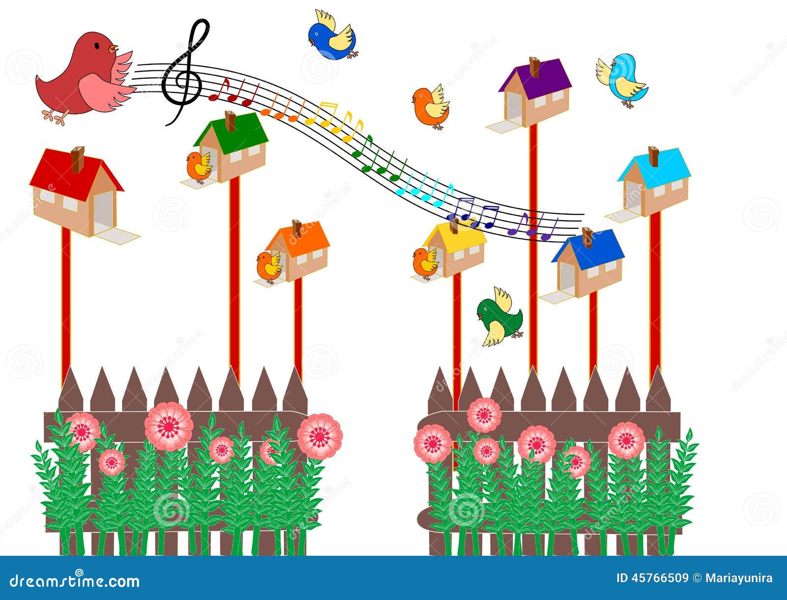 Birds singing Vector stock illustration. Illustration of curve - 45766509