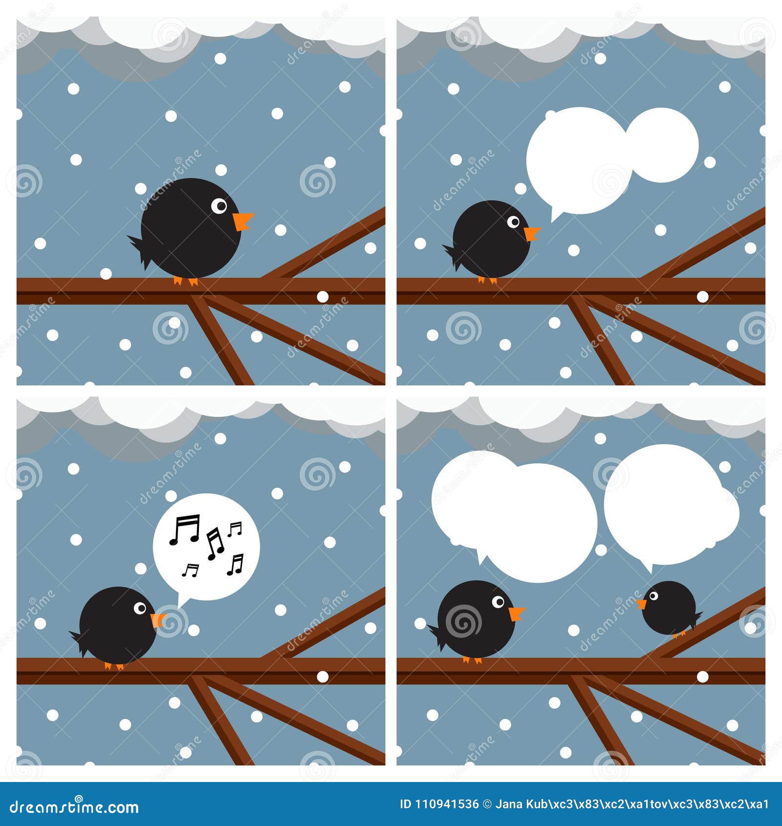 Birds sitting on tree stock vector. Illustration of bubble - 110941536