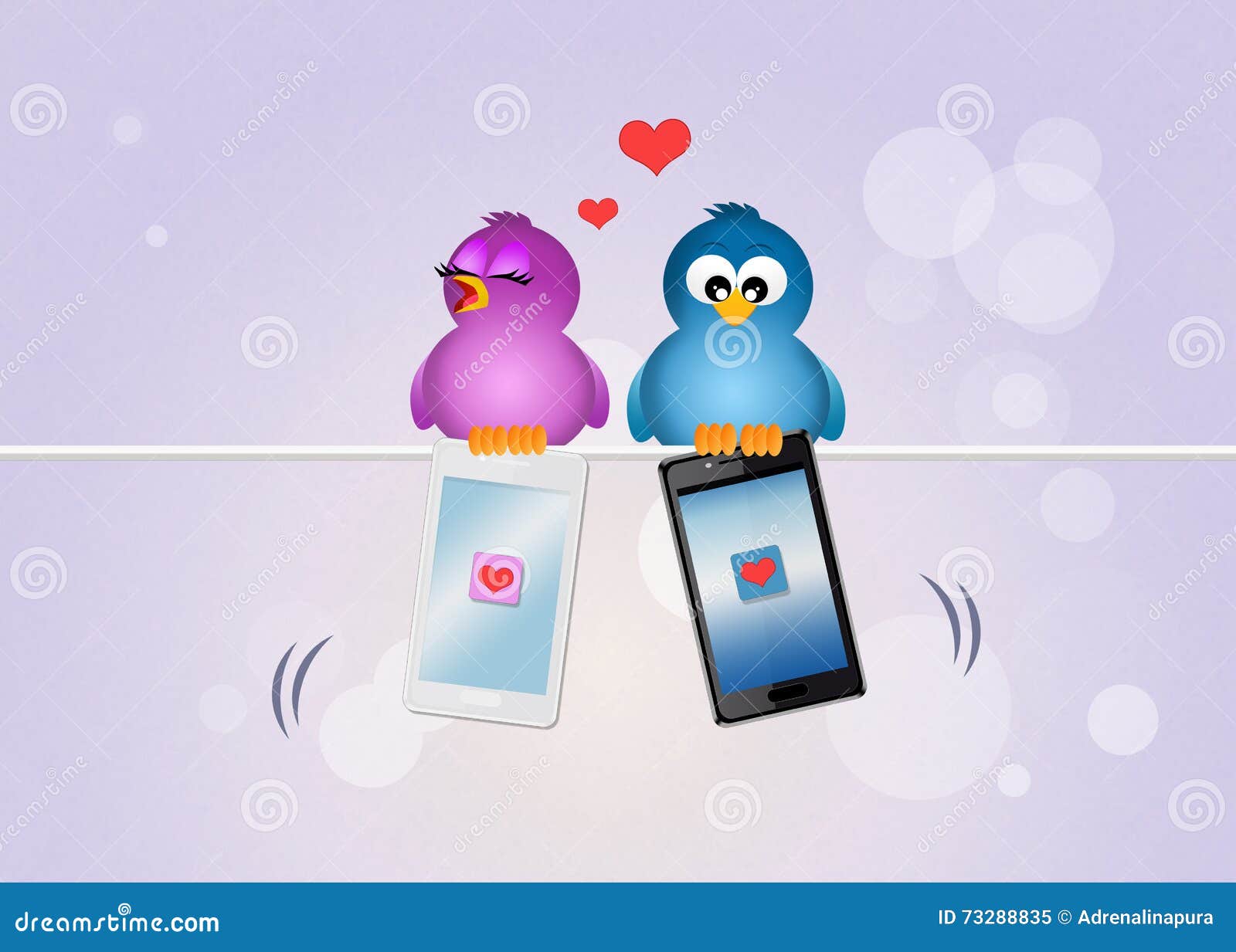 Birds with smartphones stock illustration. Illustration of touch - 73288835
