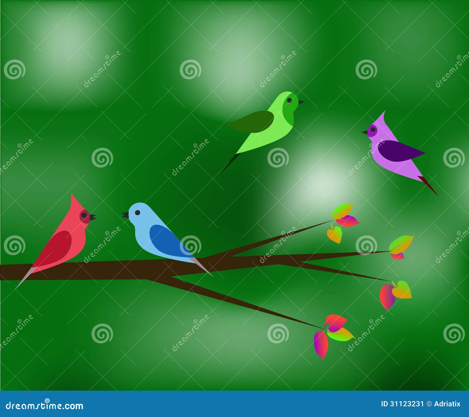 Birds in the spring green stock vector. Illustration of modern - 31123231