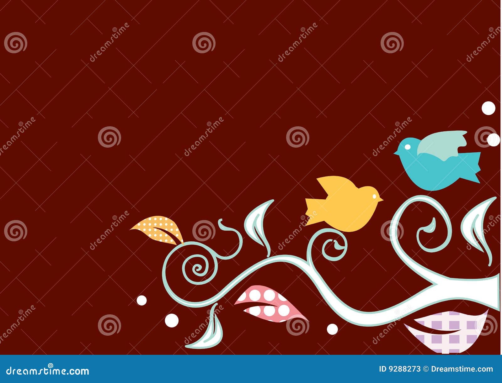 Birds on swirly trees stock vector. Illustration of colors - 9288273