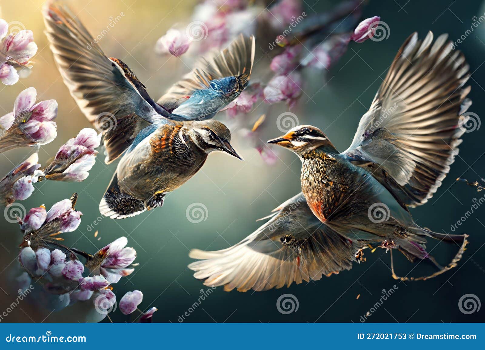 Birds Taking Flight in Spring, Visual Concept Stock Illustration ...