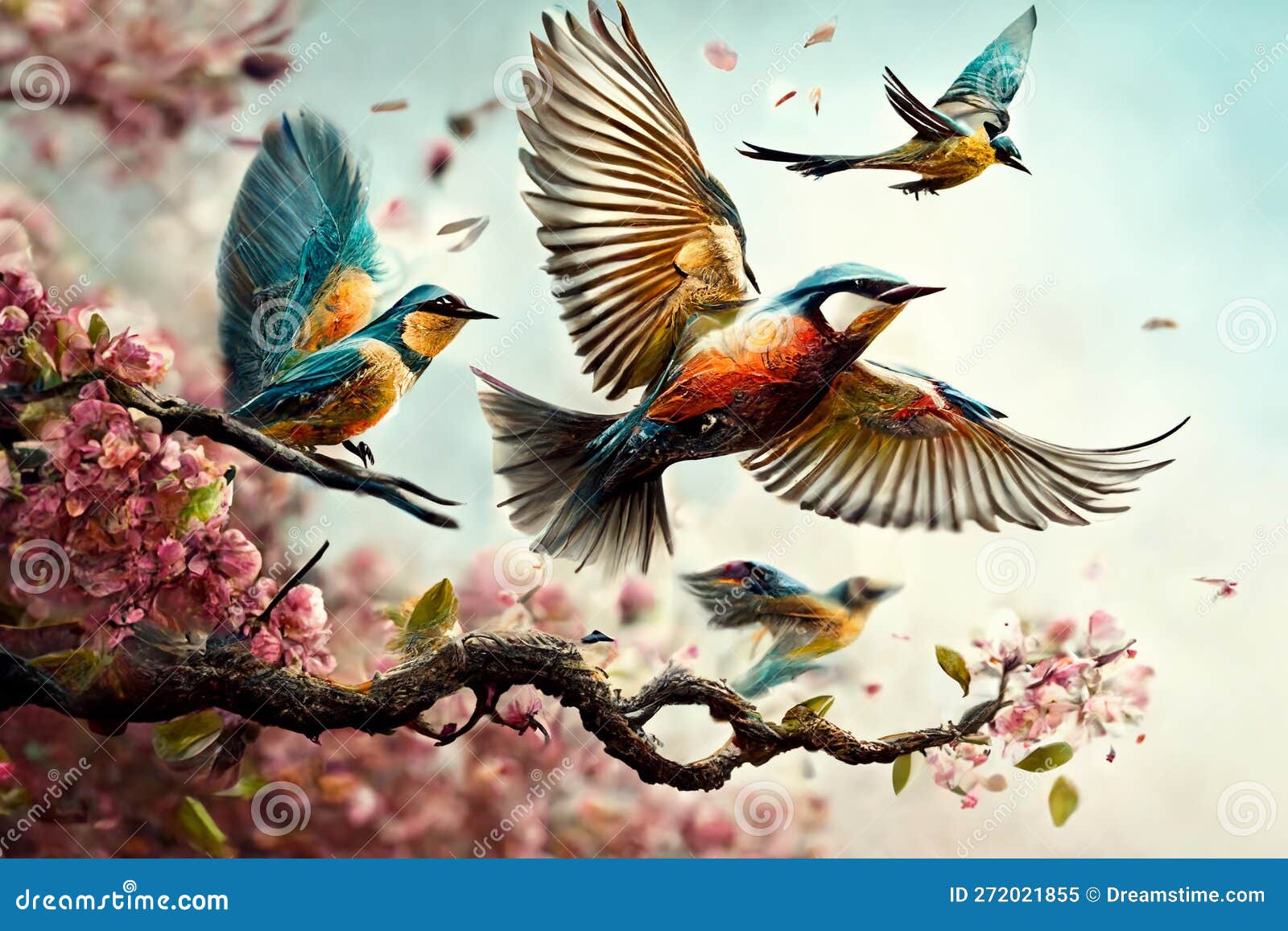 Birds Taking Flight in Spring, Visual Concept Stock Illustration ...