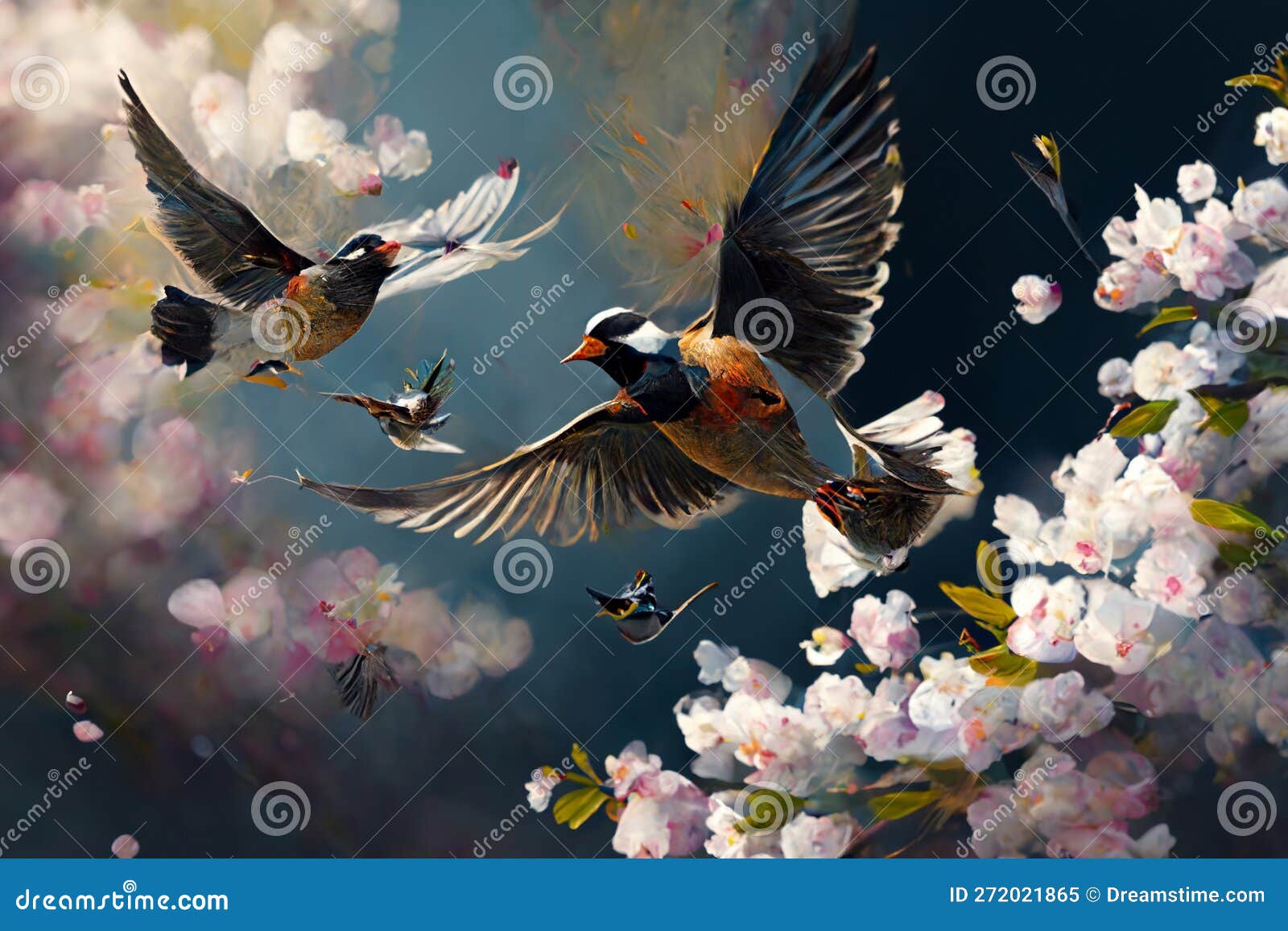 Birds Taking Flight in Spring, Visual Concept Stock Illustration ...