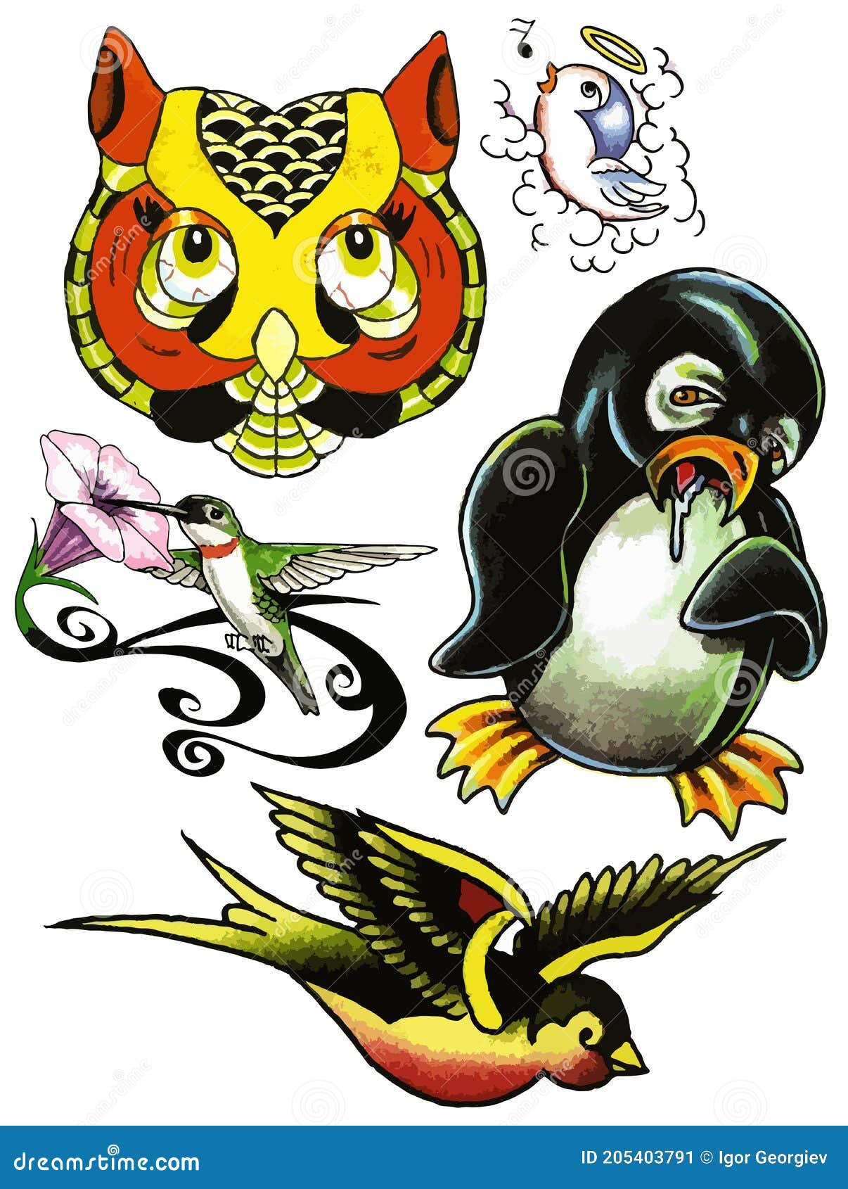 Traditional Bird Tattoo Flash