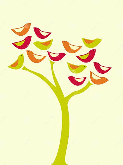 Birds tree stock vector. Illustration of color, green - 7185727