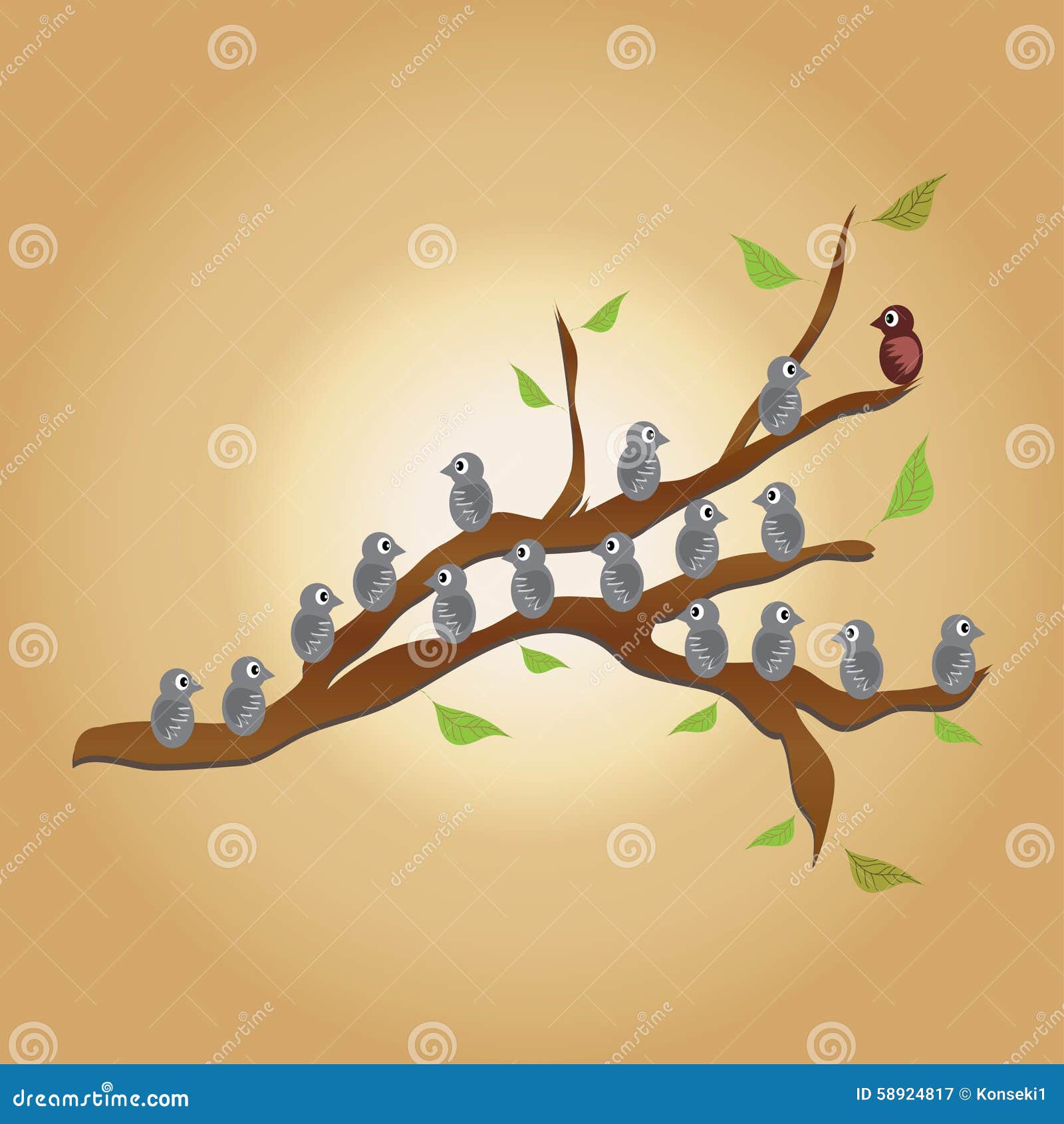 Birds on tree stock illustration. Illustration of graphic - 58924817