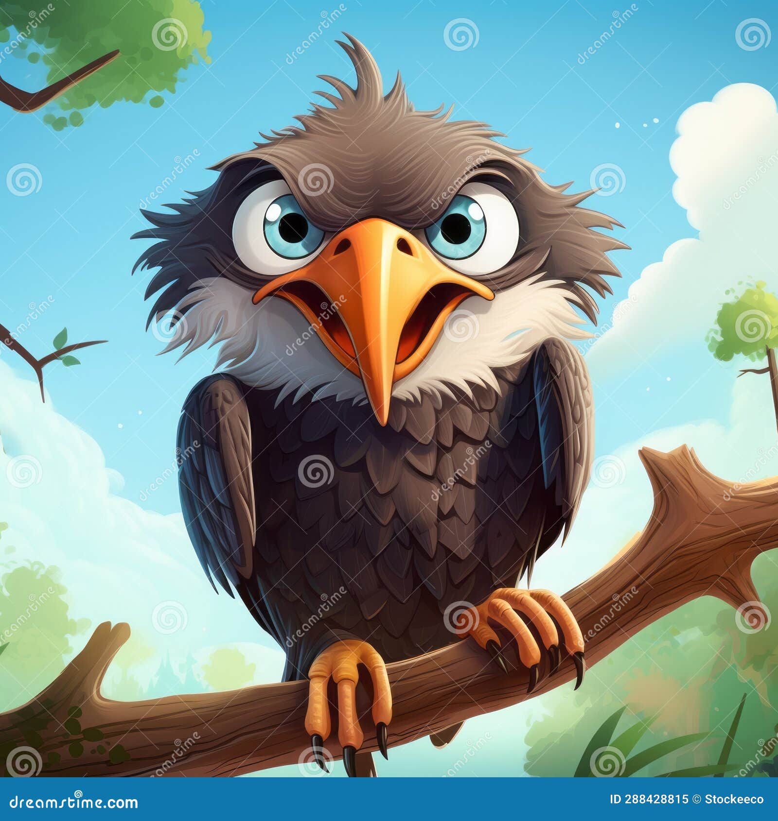 Funny Cartoon Eagle Illustration with Eye-catching Detail Stock ...