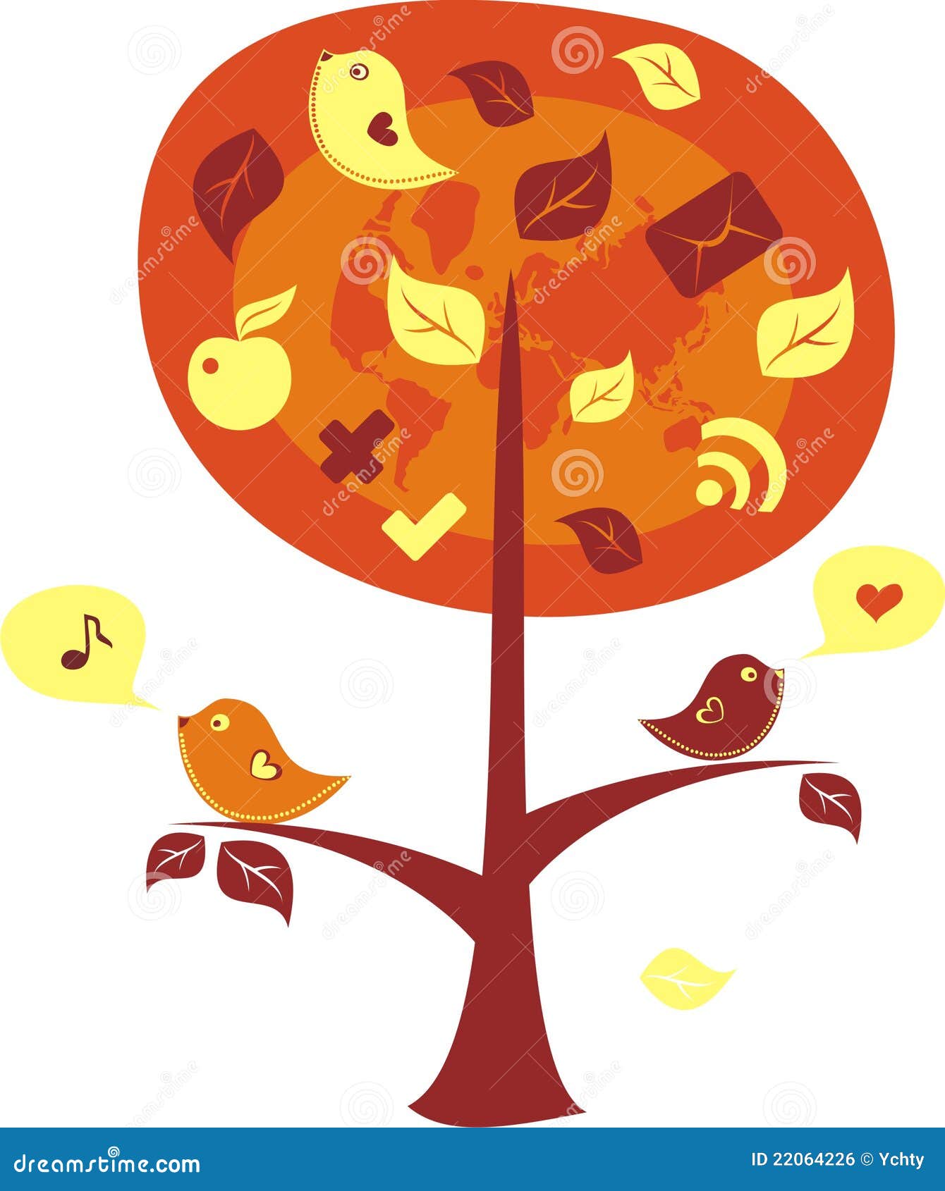 Birds on a Tree with Communication Icons in Vector Stock Vector ...