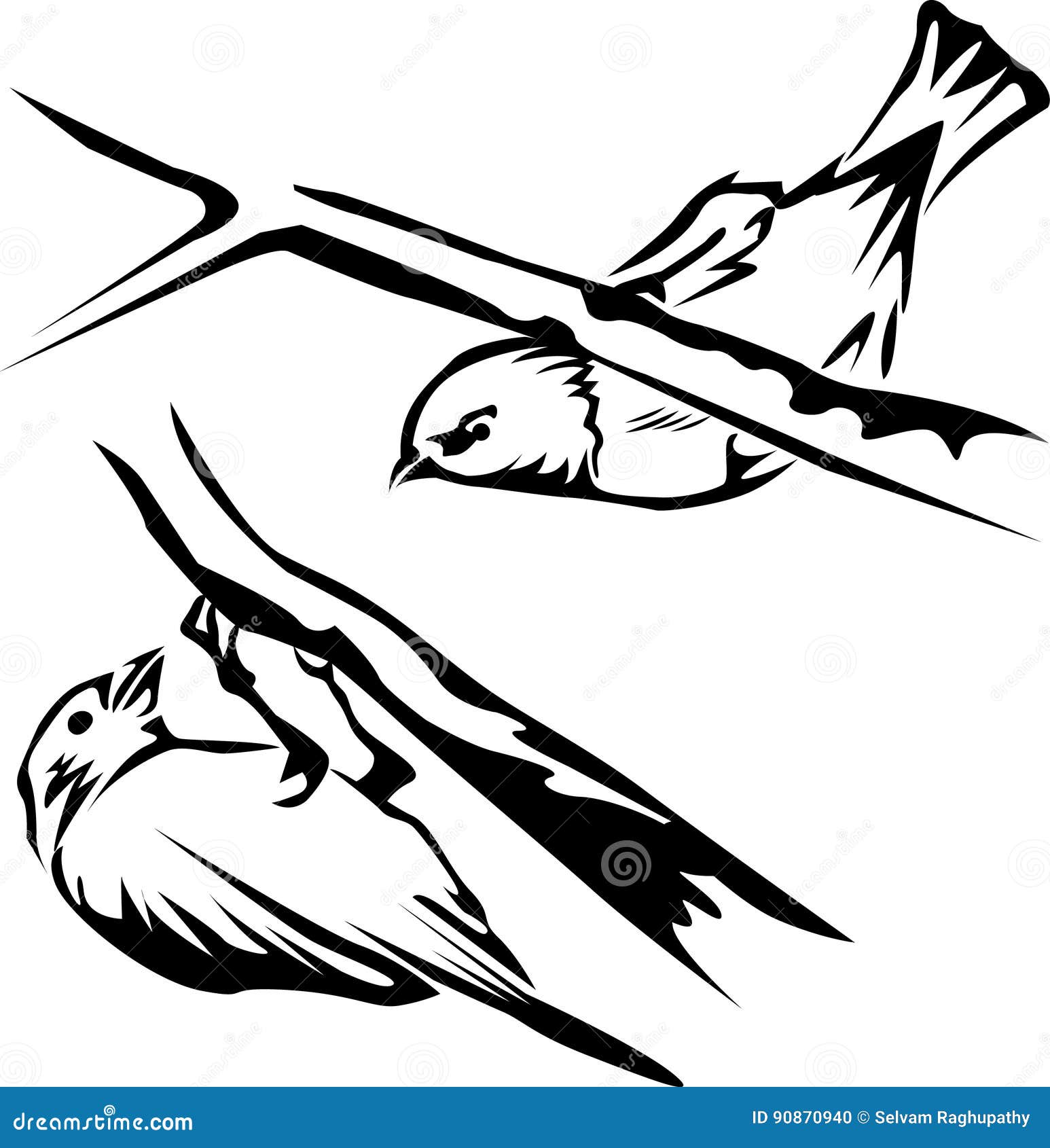 Birds on the tree stock vector. Illustration of paint - 90870940