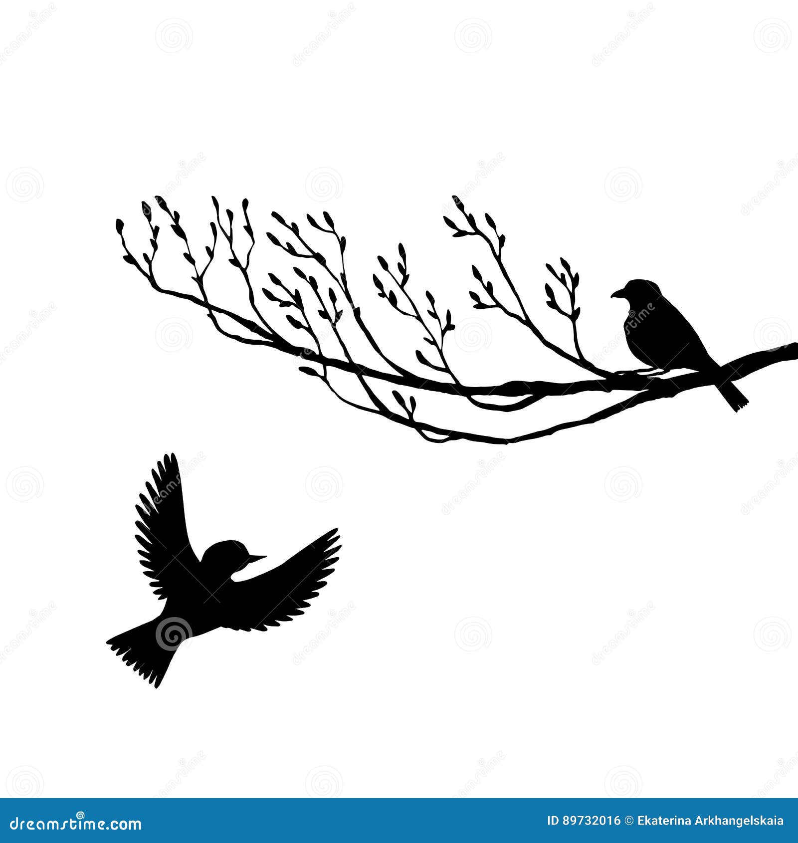 Birds at tree silhouettes stock vector. Illustration of bird - 89732016