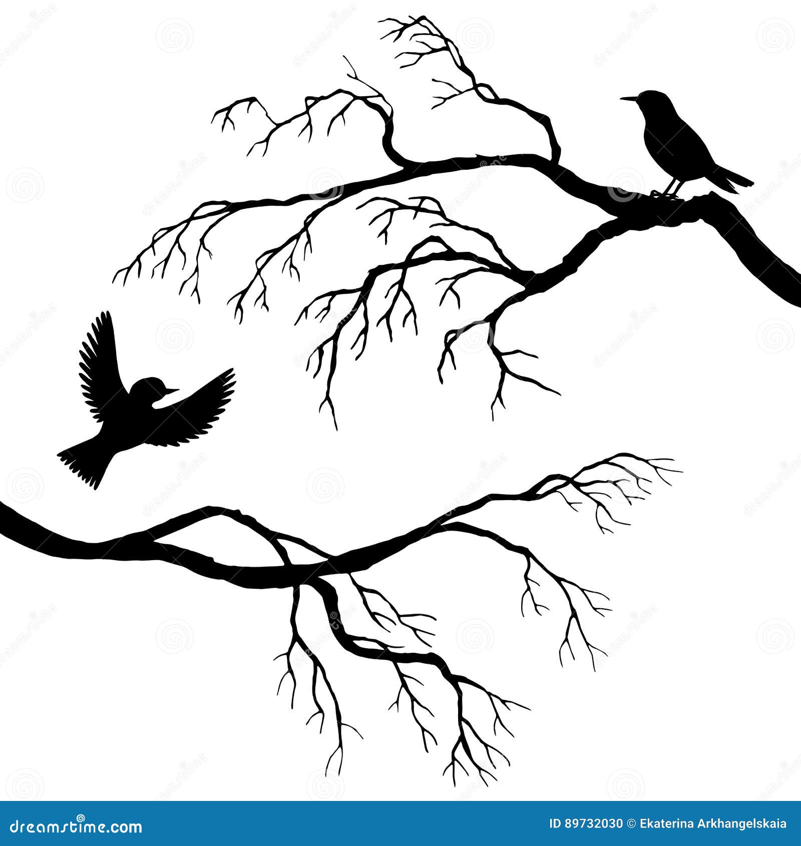 Birds at tree silhouettes stock vector. Illustration of symbol - 89732030