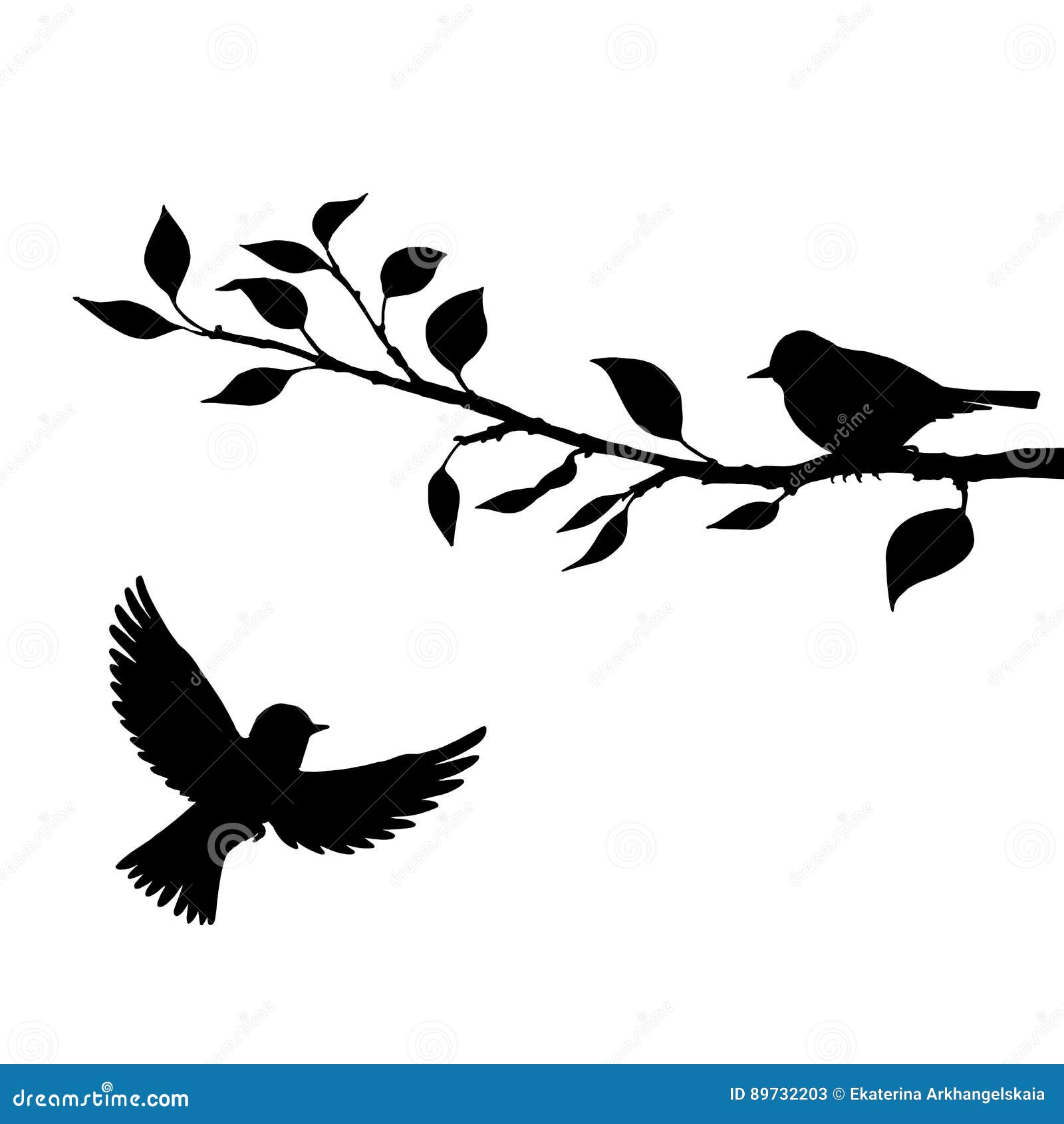 Birds at tree silhouettes stock vector. Illustration of flight - 89732203