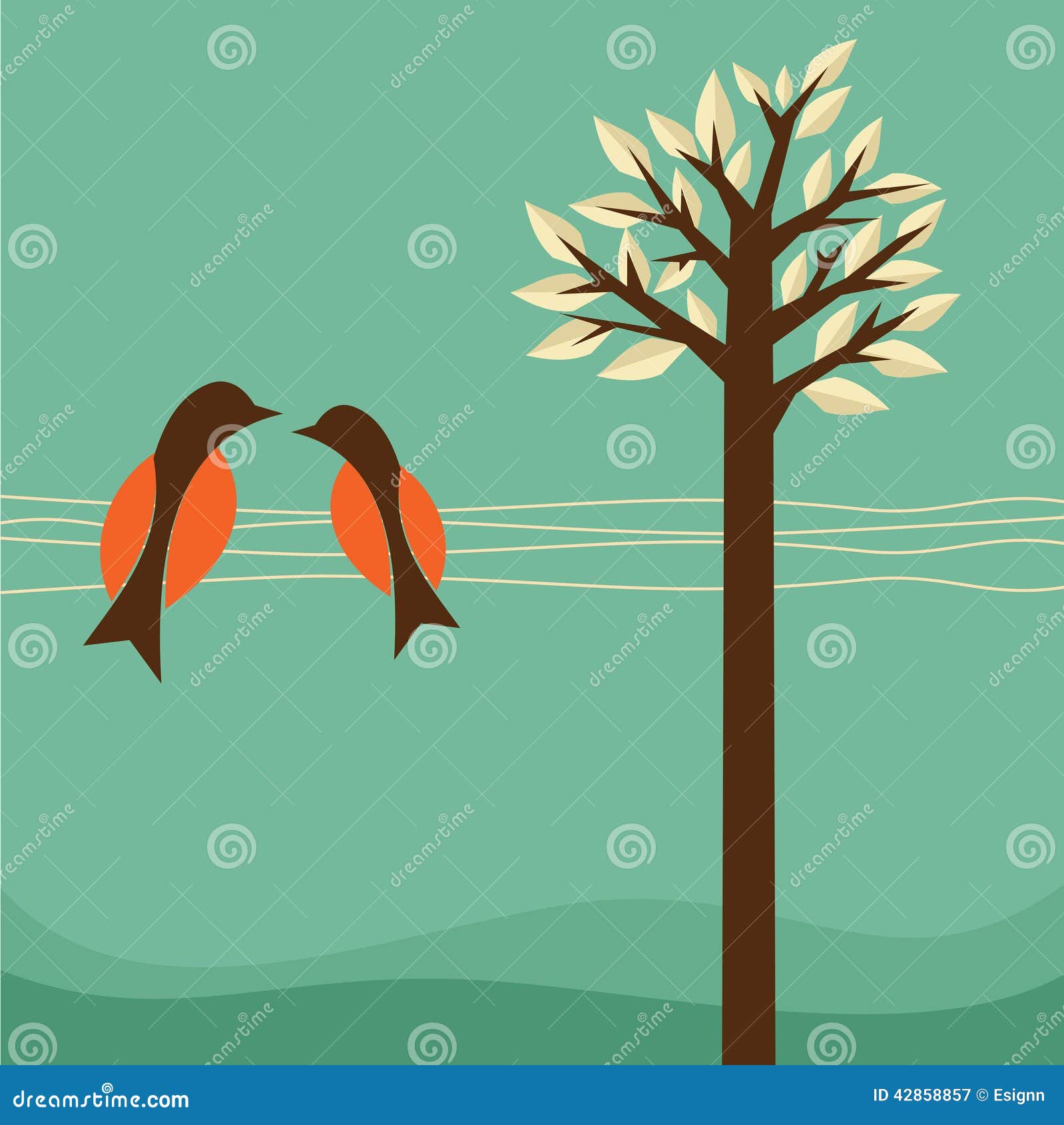 Birds and Tree. Vector Illustration Stock Vector - Illustration of ...