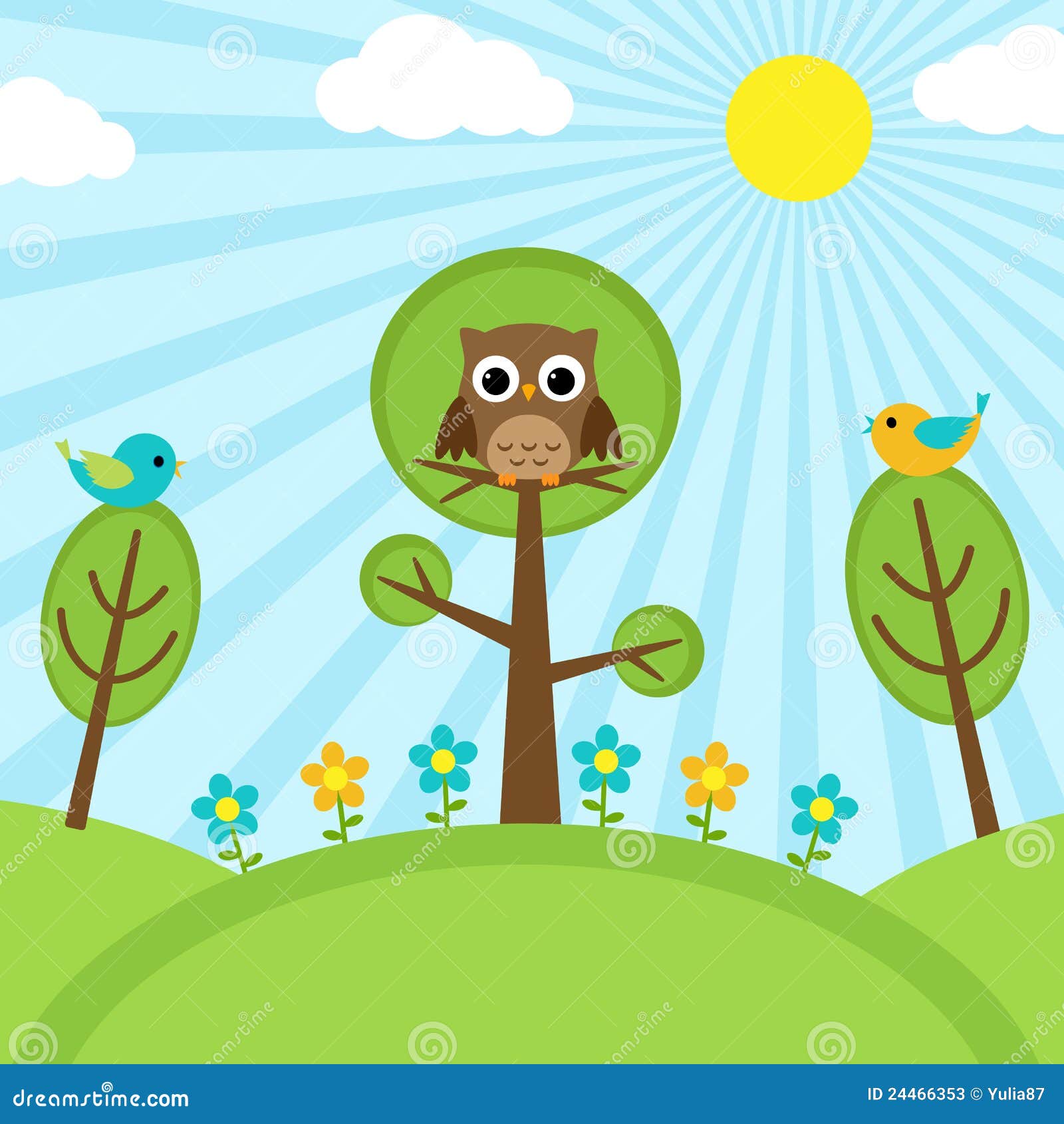 Birds on trees stock vector. Illustration of cartoon - 24466353