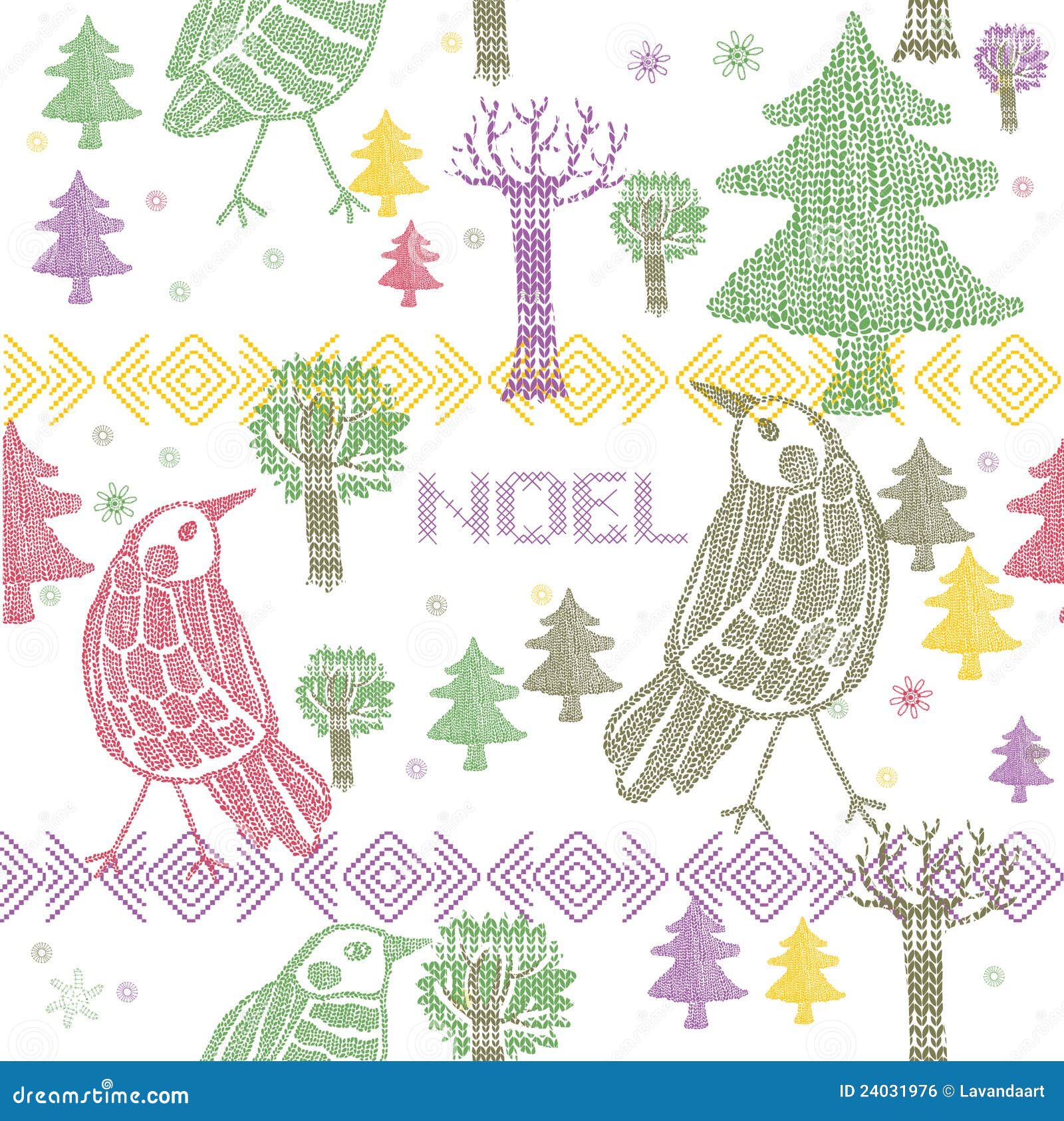 Birds and Various Colorful Trees Print Stock Illustration ...