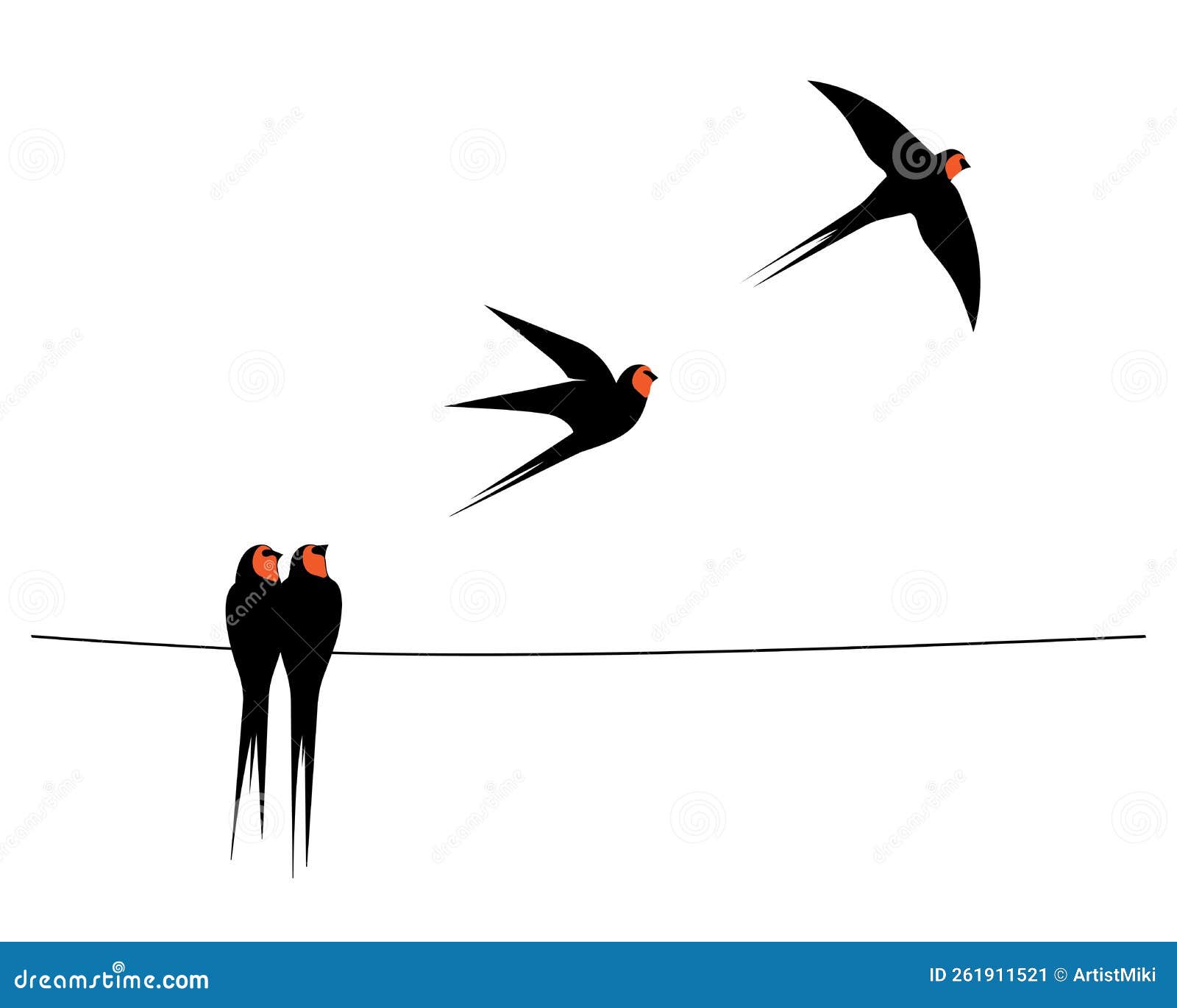 Barn Swallow Silhouette on Wire, Vector Stock Vector - Illustration of ...