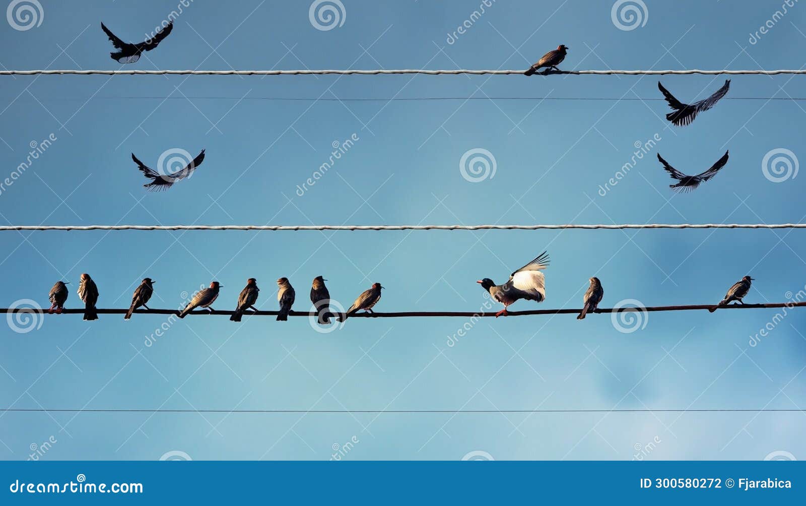 Birds on Wire Suitable As Background Stock Illustration - Illustration ...