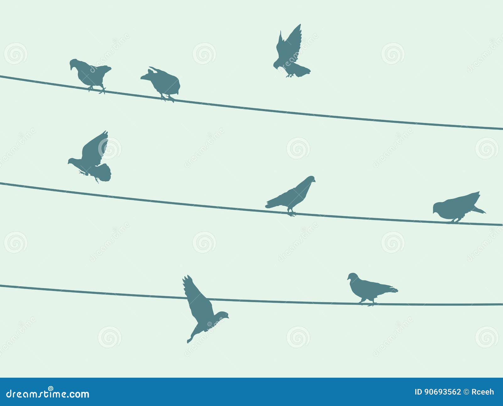 Birds on wire stock vector. Illustration of biology, cable - 90693562
