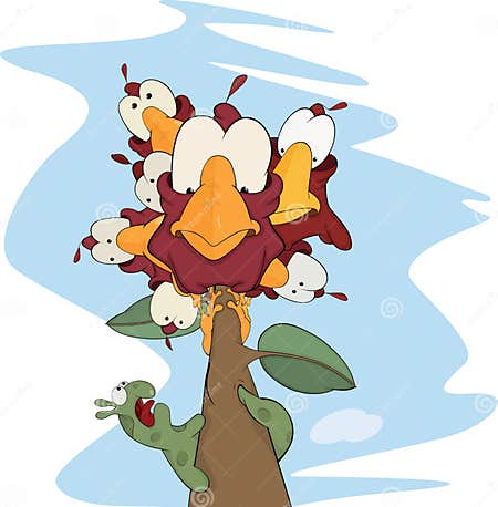 Birds and a worm cartoon stock vector. Illustration of caricature ...