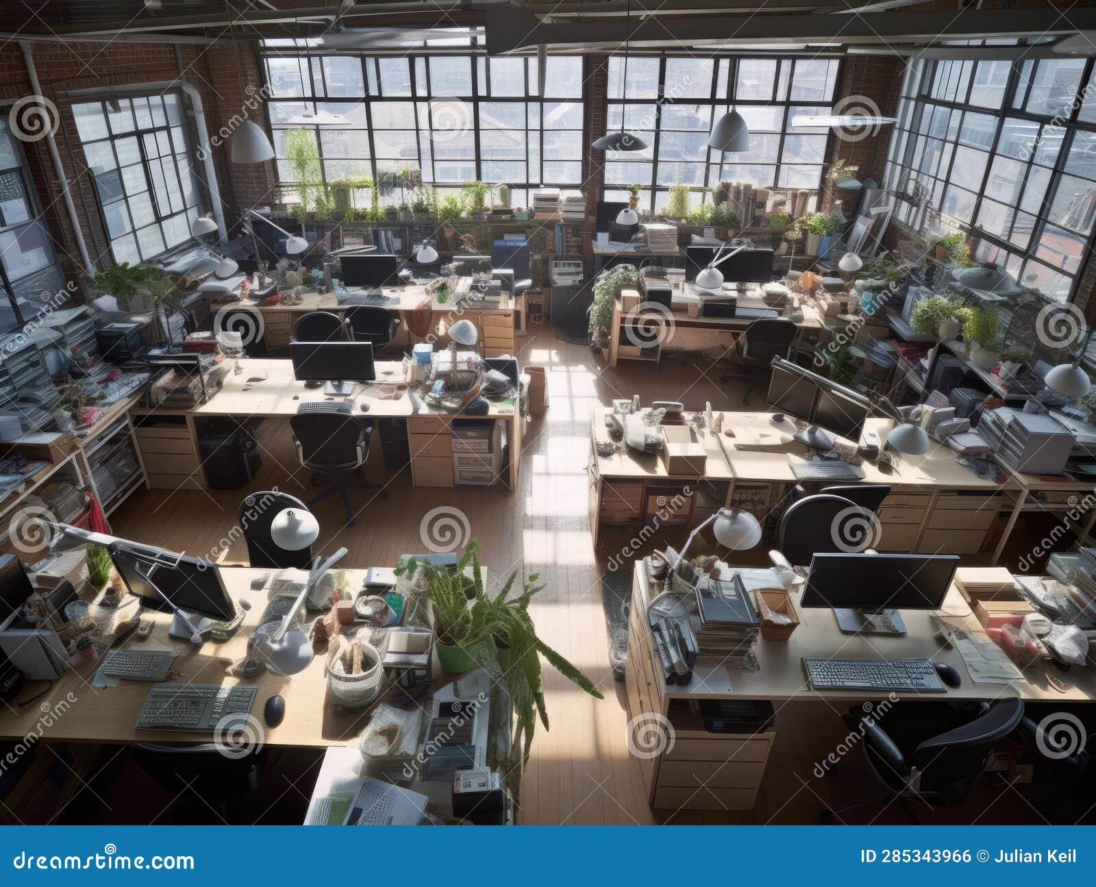 Birdseye Office View with Workstations Stock Illustration ...
