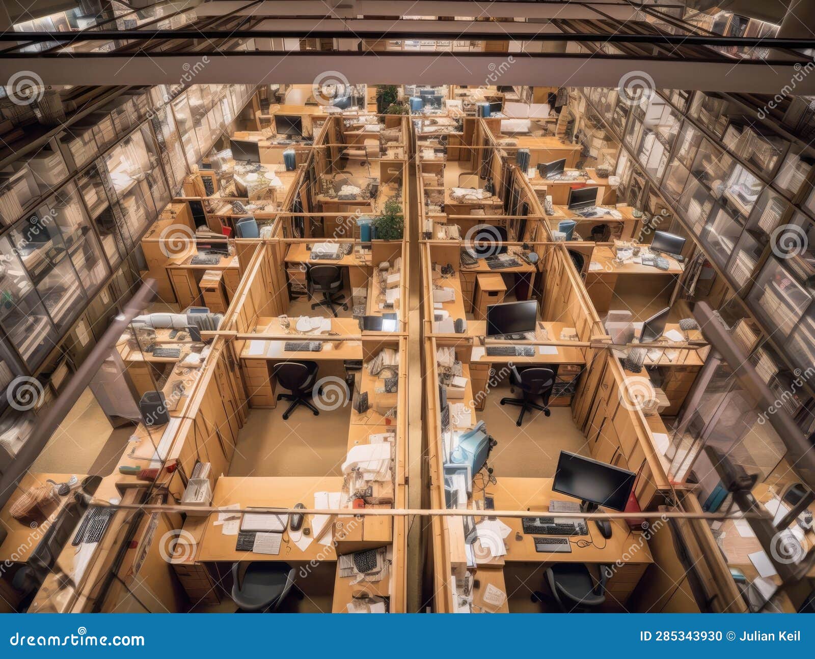 Birdseye Office View with Workstations Stock Illustration ...