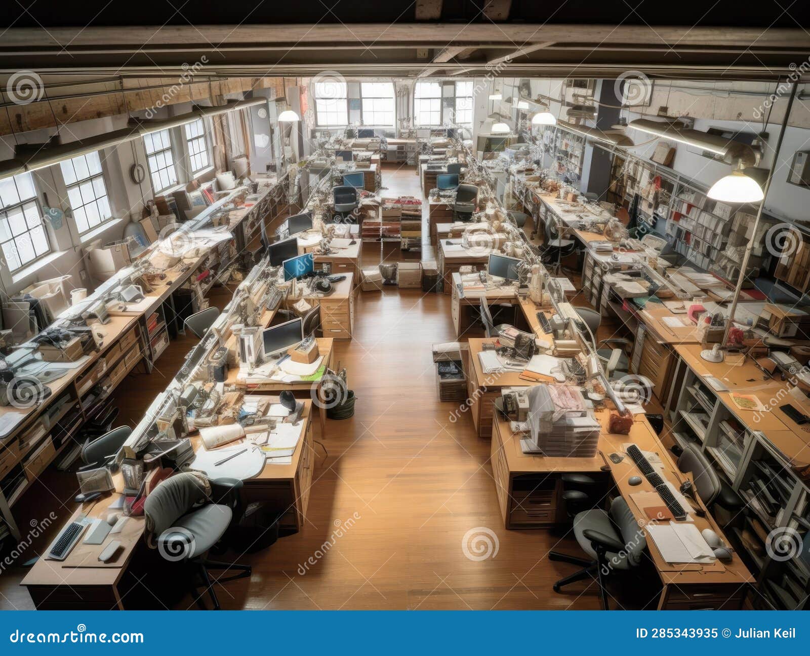 Birdseye Office View with Workstations Stock Illustration ...